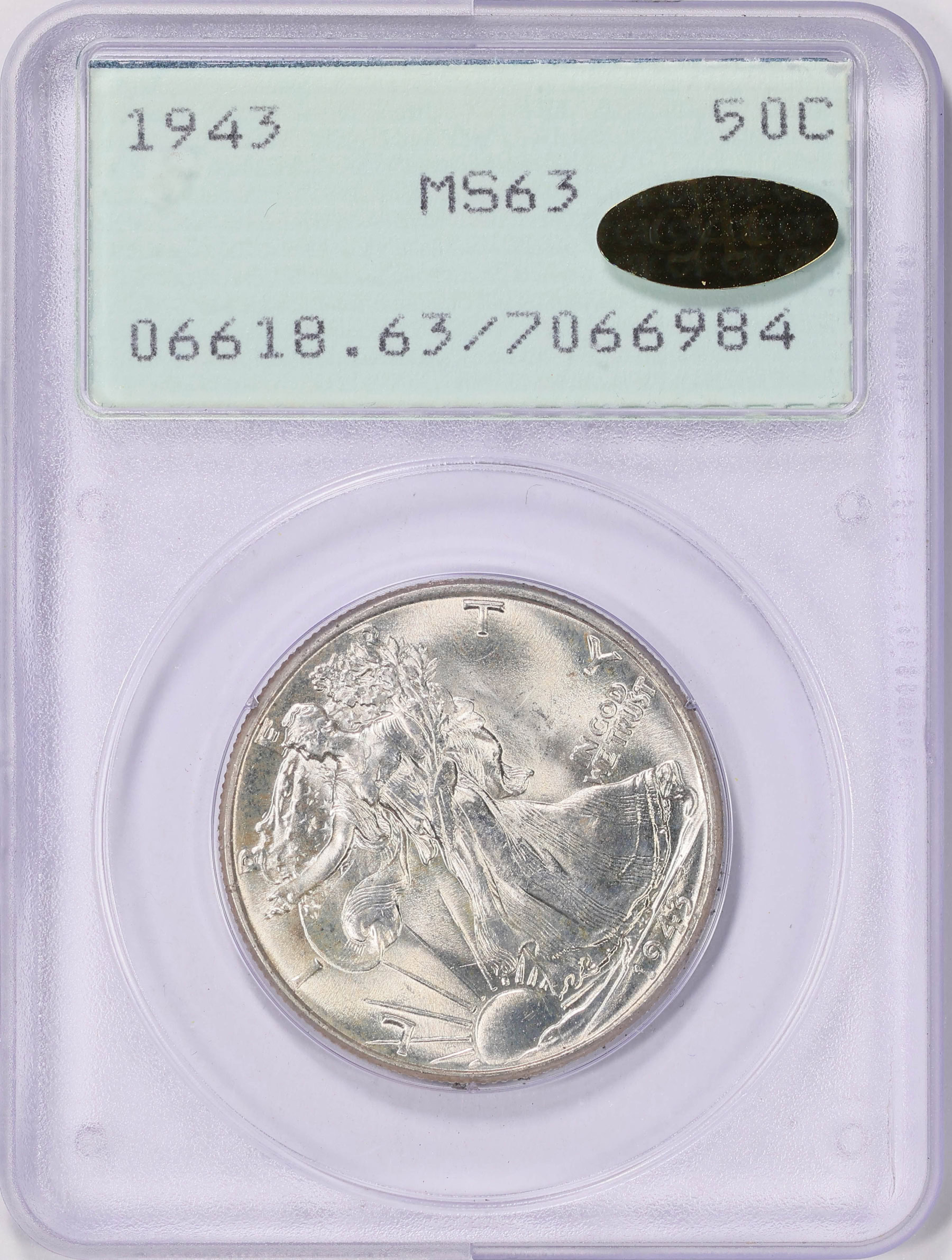 1943 Walking Liberty Half Dollar PCGS MS-63 (CAC Gold) OGH (1st Gen) (Item 1804459 ...