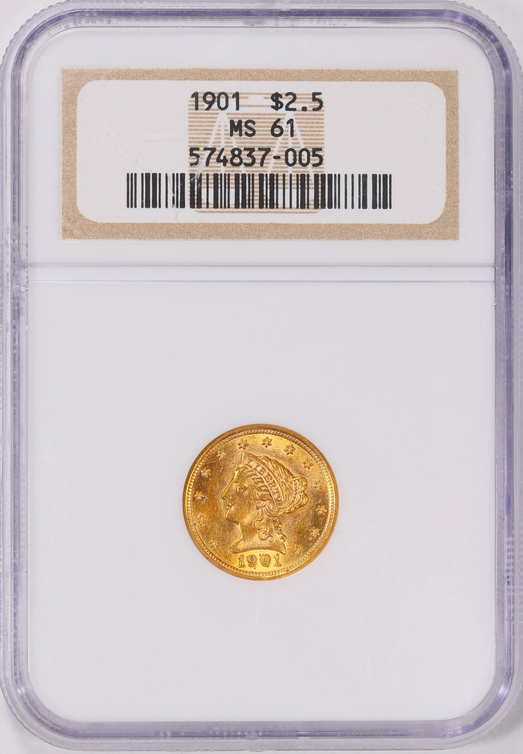 1901 Liberty Gold Quarter Eagle NGC MS-61 (Item 1804476) | GreatCollections Coin Auctions