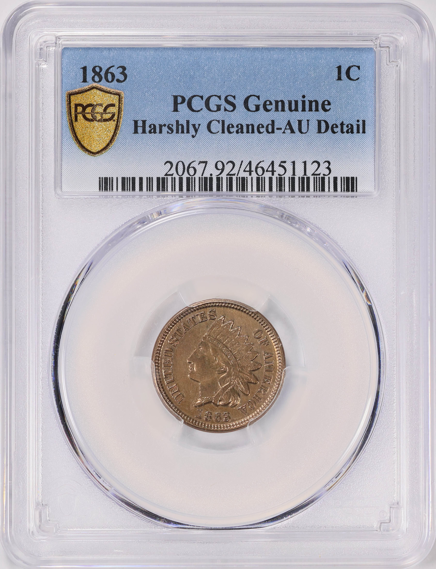 1863 Indian Cent PCGS Genuine AU Details (Item 1804489 ...