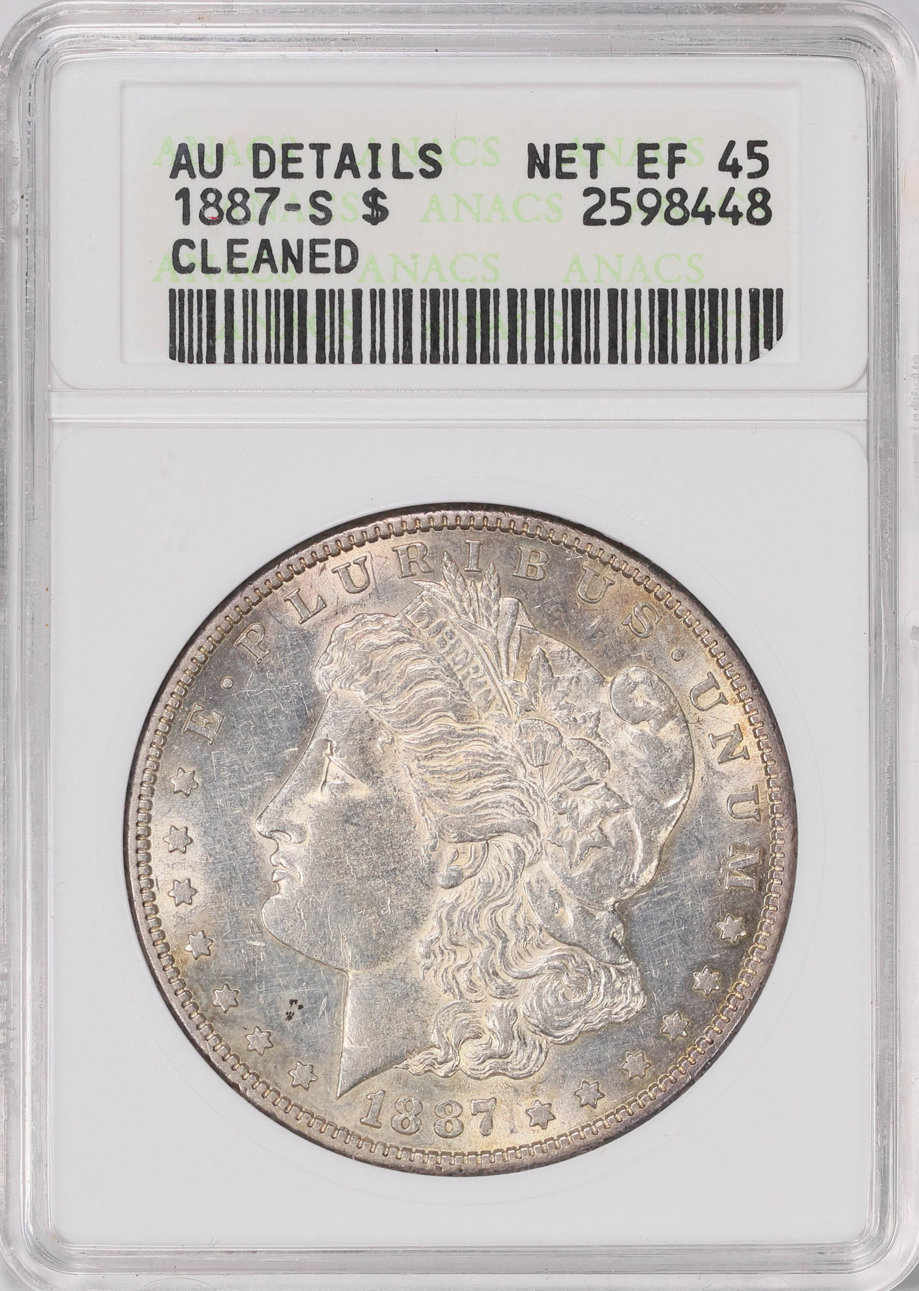 1887-S Morgan Silver Dollar ANACS Net EF-45 AU Details OH (Item 1804516) | GreatCollections Coin ...