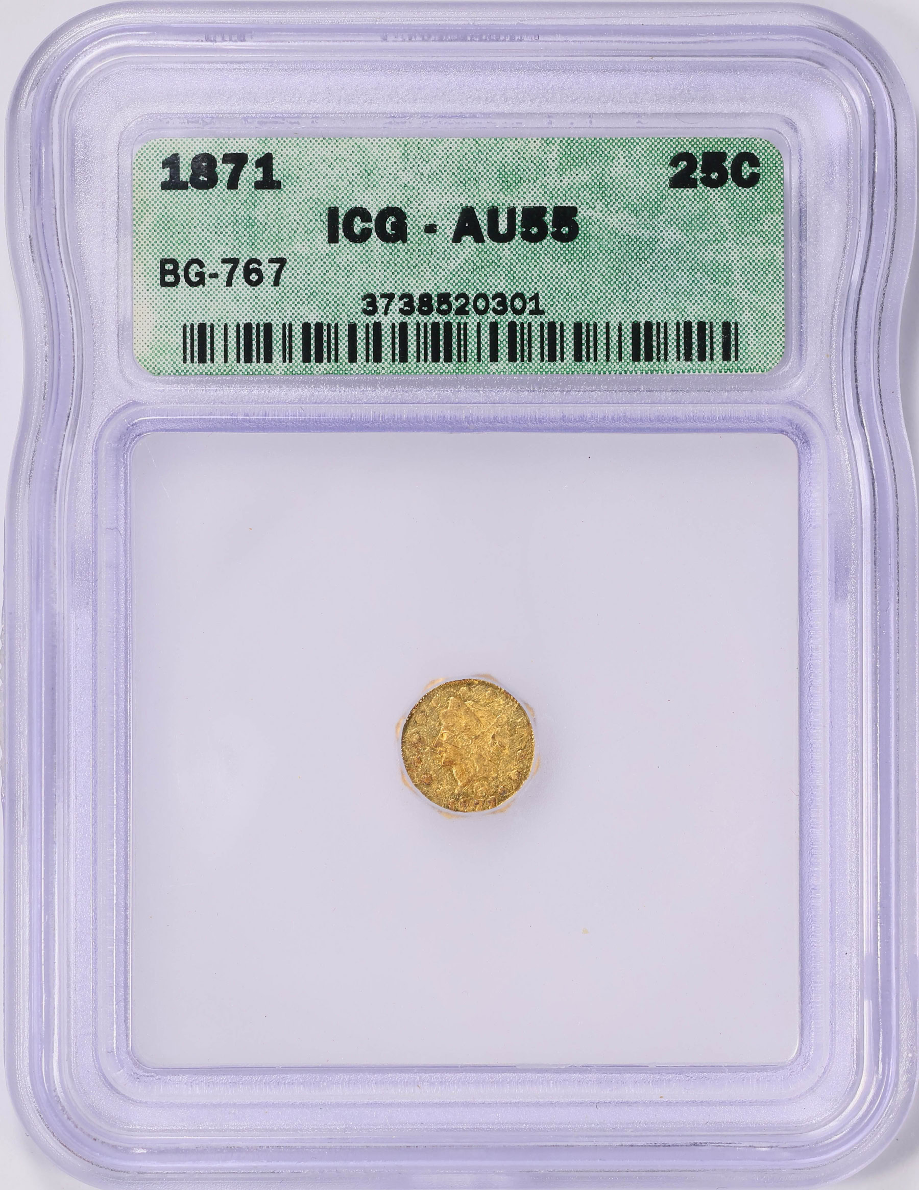 1871 California Fractional Gold 25c BG-767 ICG AU-55 (Item 1804527 ...