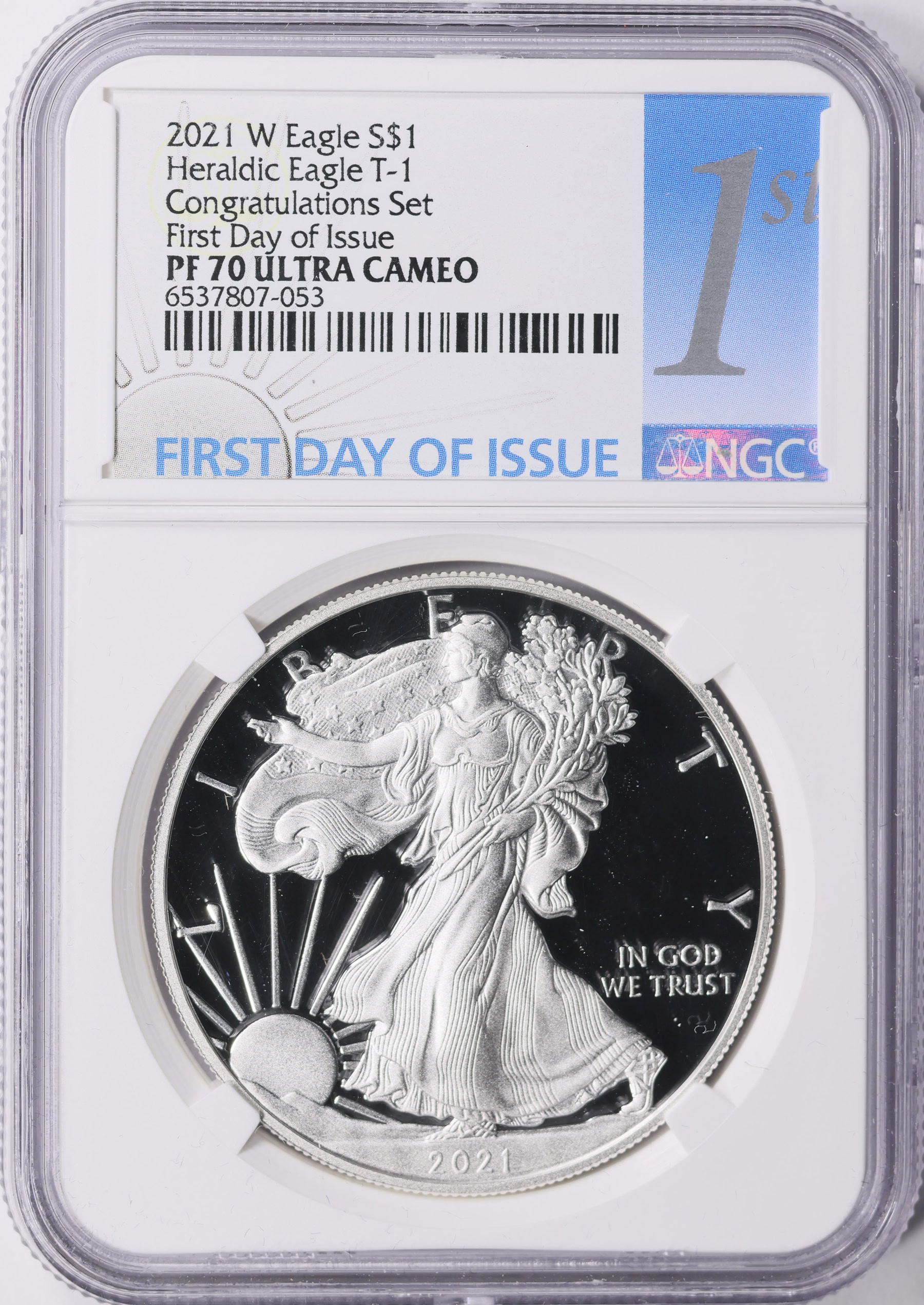 2021-W $1 Silver Eagle Type 1 First Day of Issue (From the Congratulations Set) NGC Proof-70 UC ...