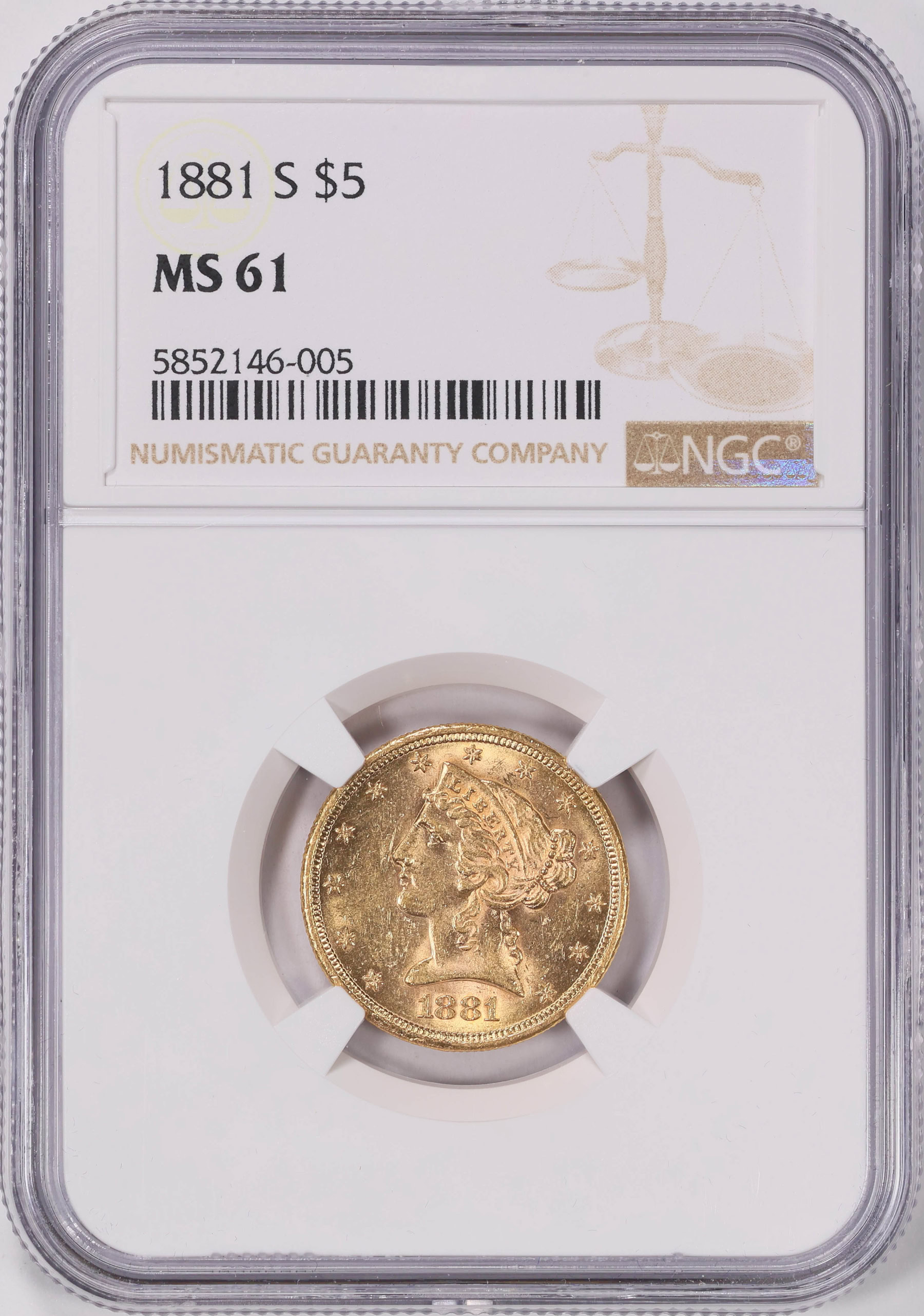 1881-S Liberty Gold Half Eagle NGC MS-61 (Item 1804546) | GreatCollections Coin Auctions