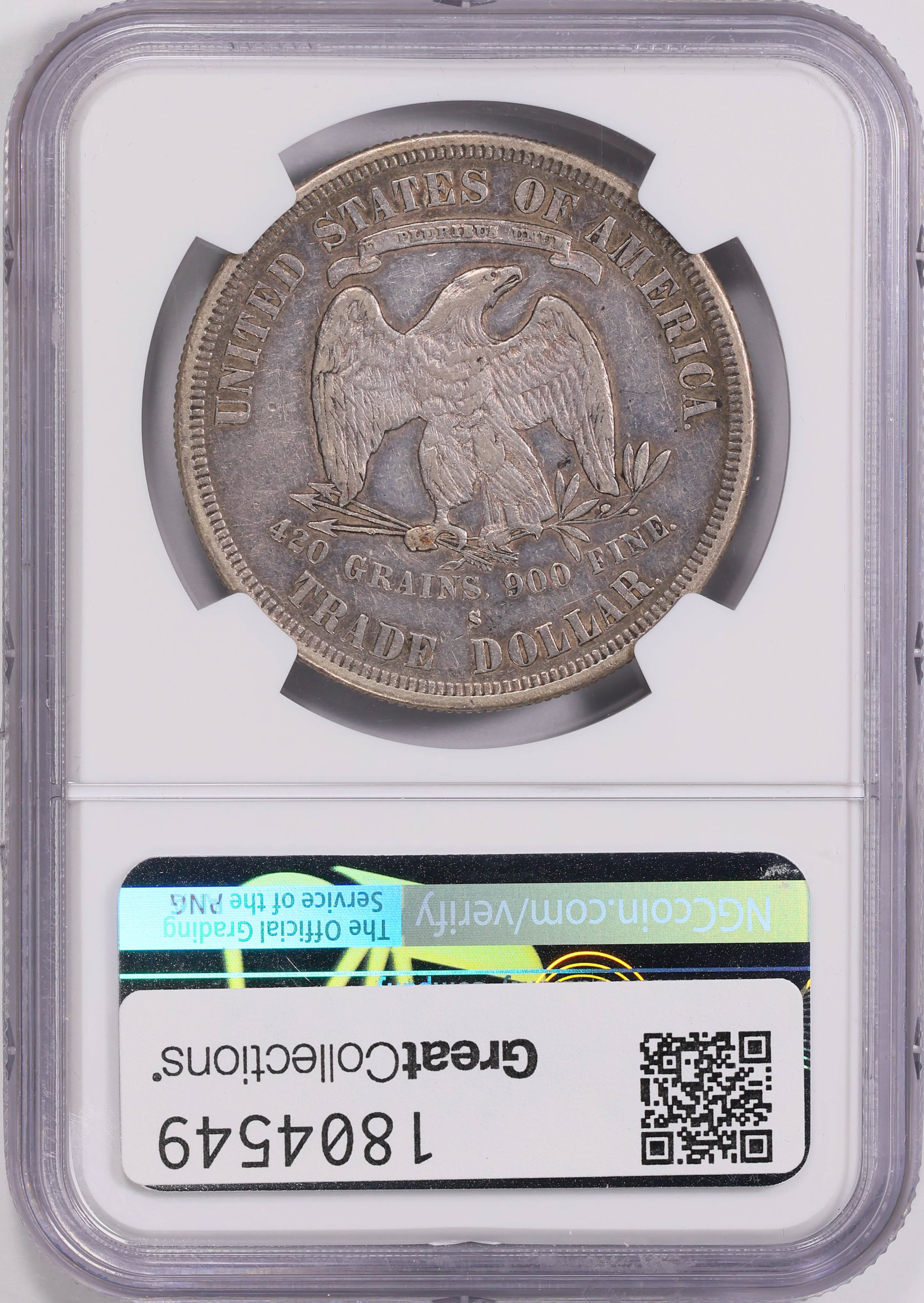1877-S Trade Silver Dollar NGC XF-45 (Item 1804549) | GreatCollections Coin Auctions
