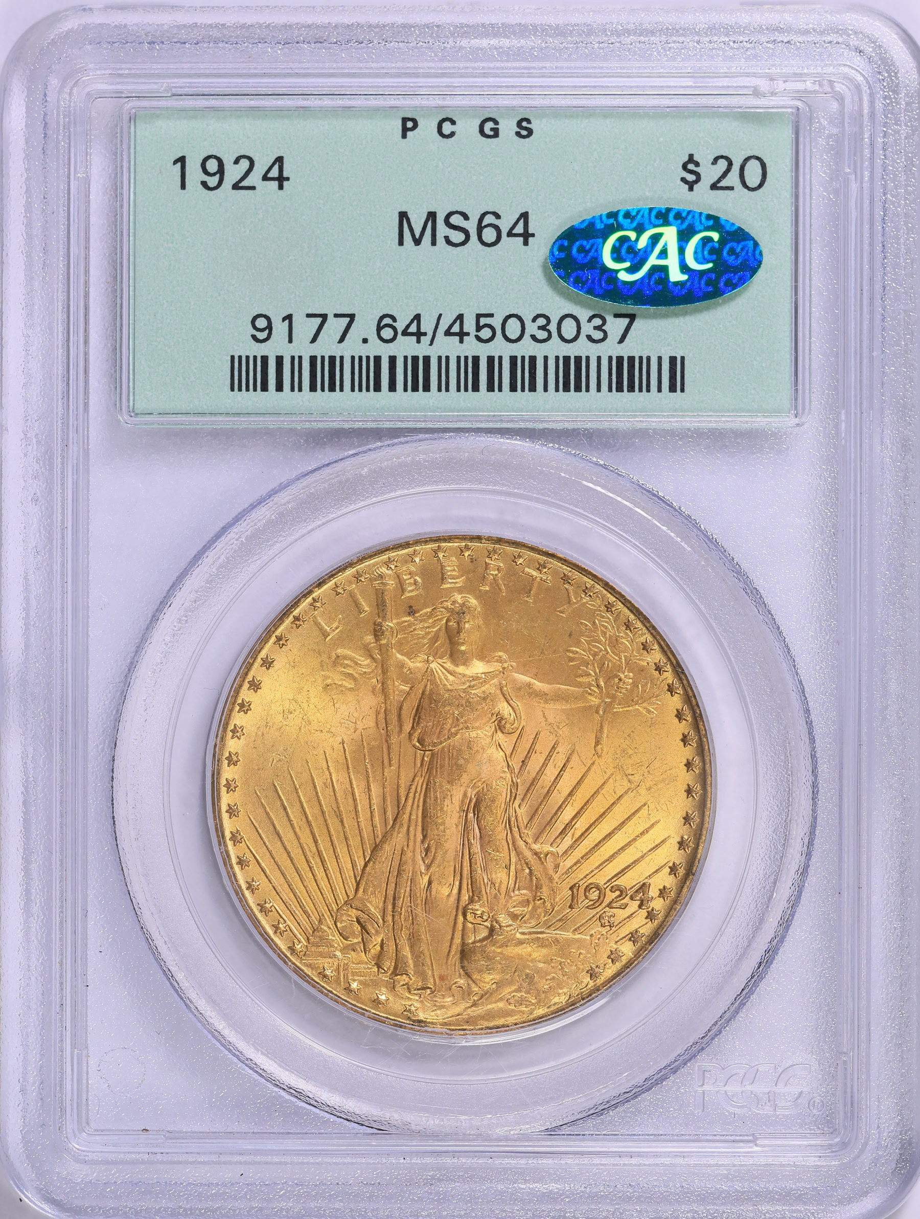 1924 Saint-Gaudens Gold Double Eagle PCGS MS-64 (CAC Green) OGH (Item 1804618 ...