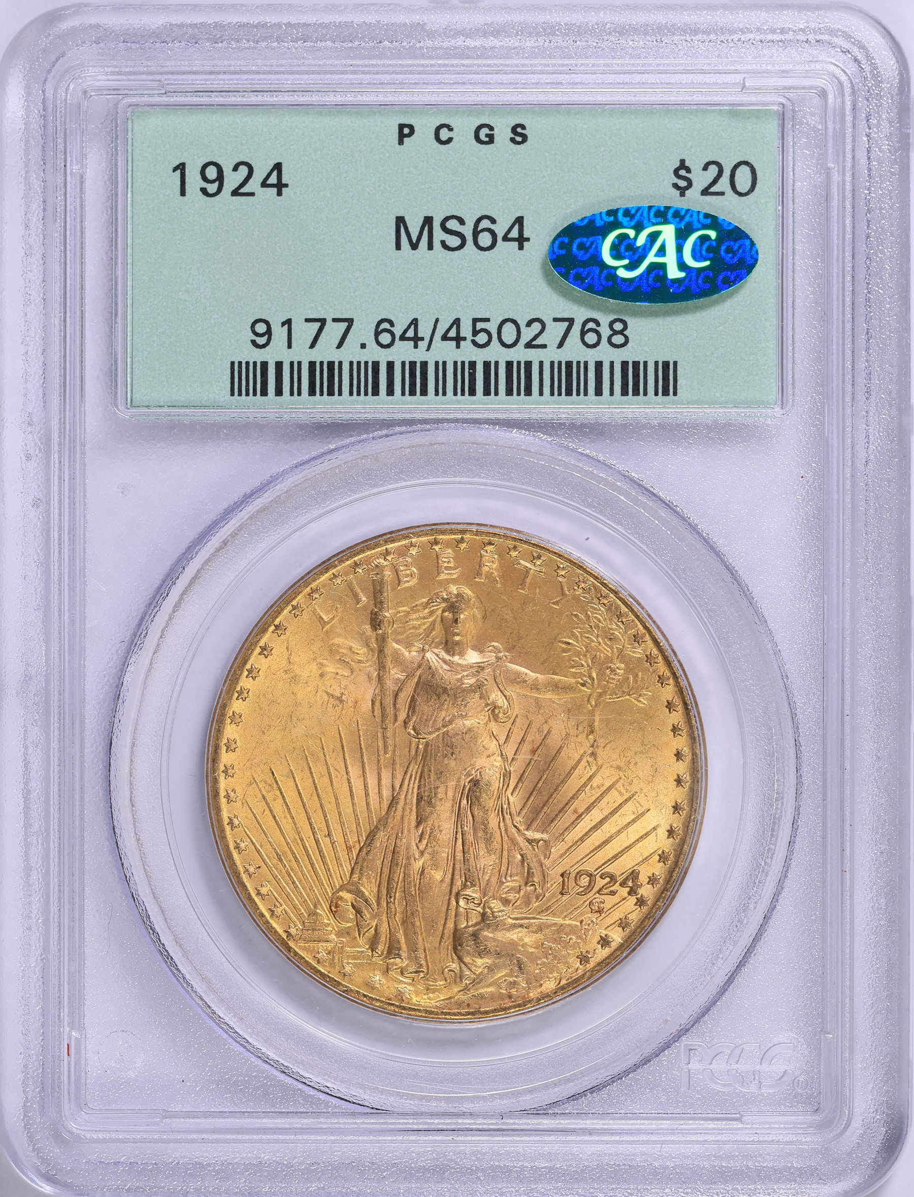 1924 Saint-Gaudens Gold Double Eagle PCGS MS-64 (CAC Green) OGH (Item 1804622 ...