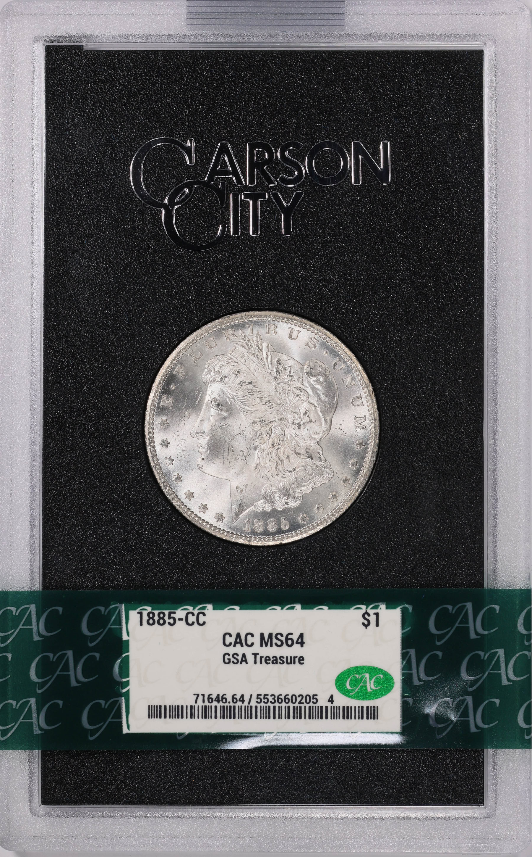 1885-CC Morgan Silver Dollar GSA Treasure CACG MS-64 (GSA Holder) (With ...