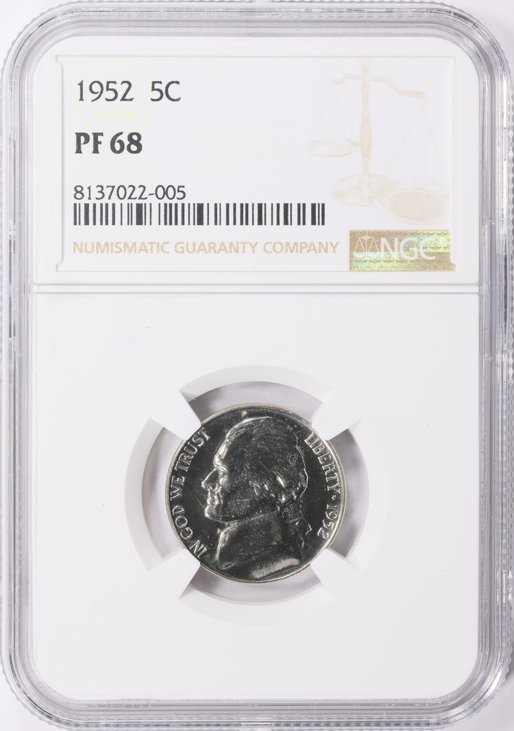 1952 Jefferson Nickel NGC Proof-68 (Item 1804900) | GreatCollections Coin Auctions
