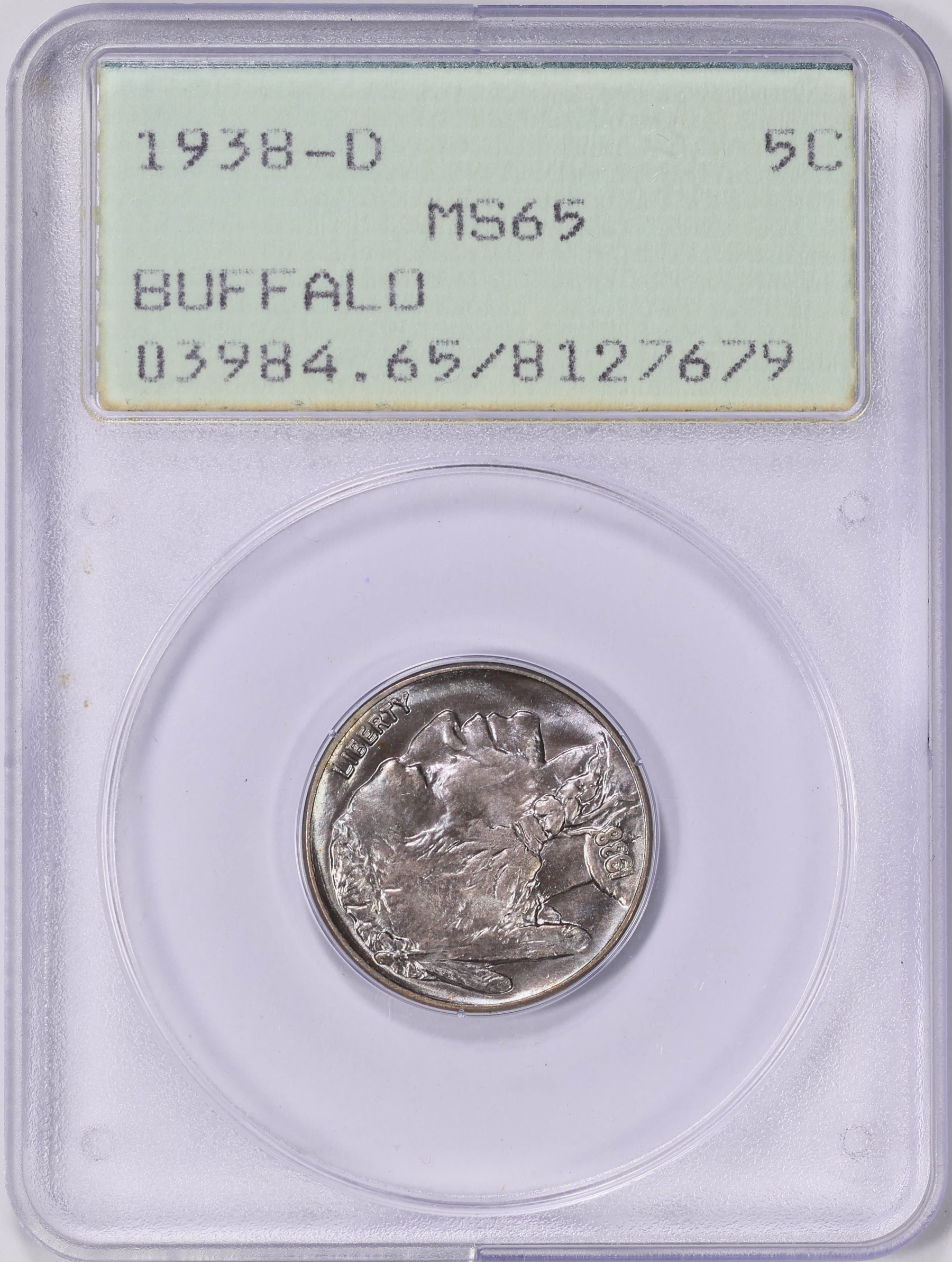 1938-D Buffalo Nickel PCGS MS-65 OGH (1st Gen) (Item 1804910) | GreatCollections Coin Auctions