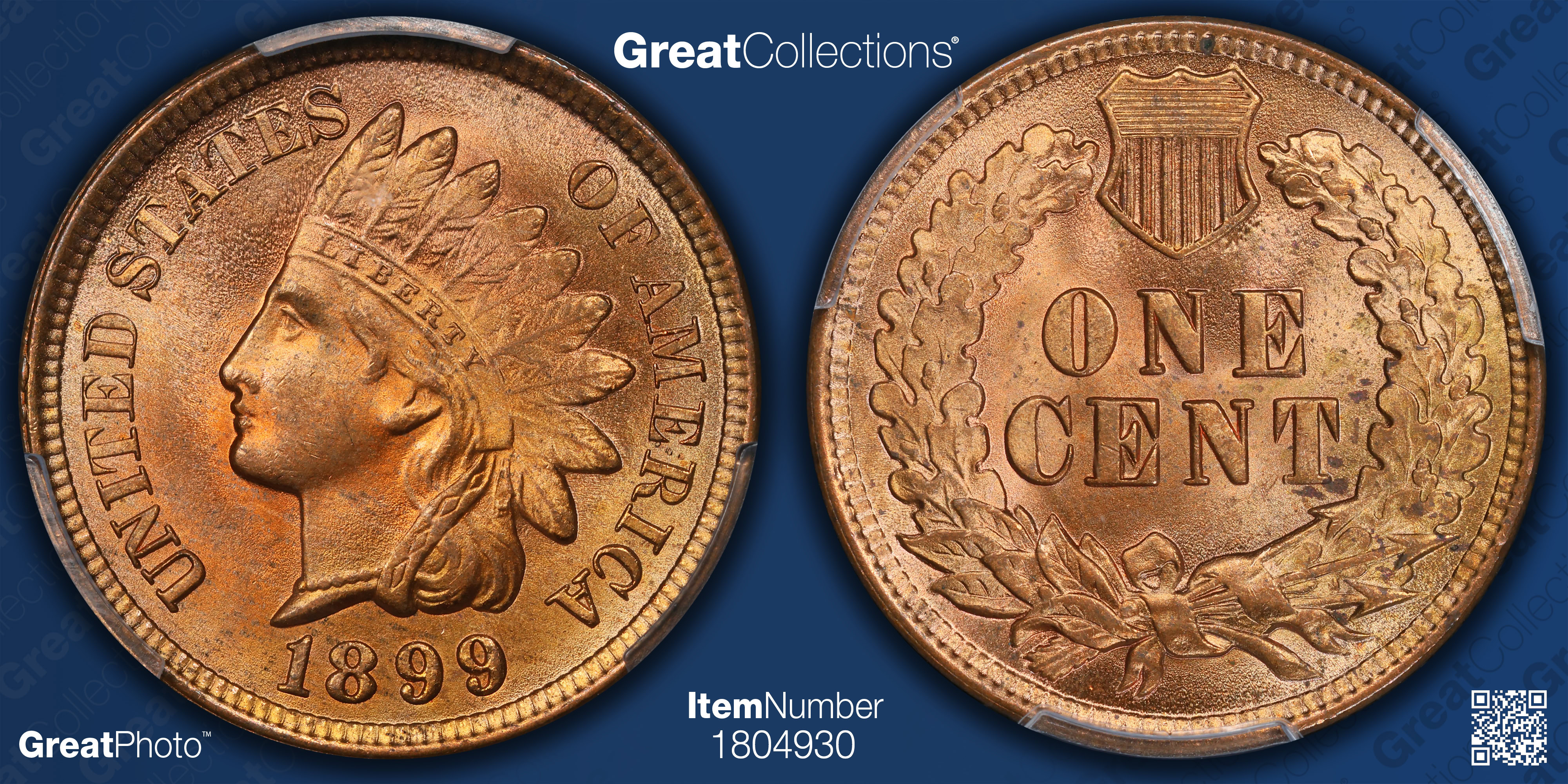 1899 Indian Cent PCGS MS-65 RD (Item 1804930) | GreatCollections Coin ...