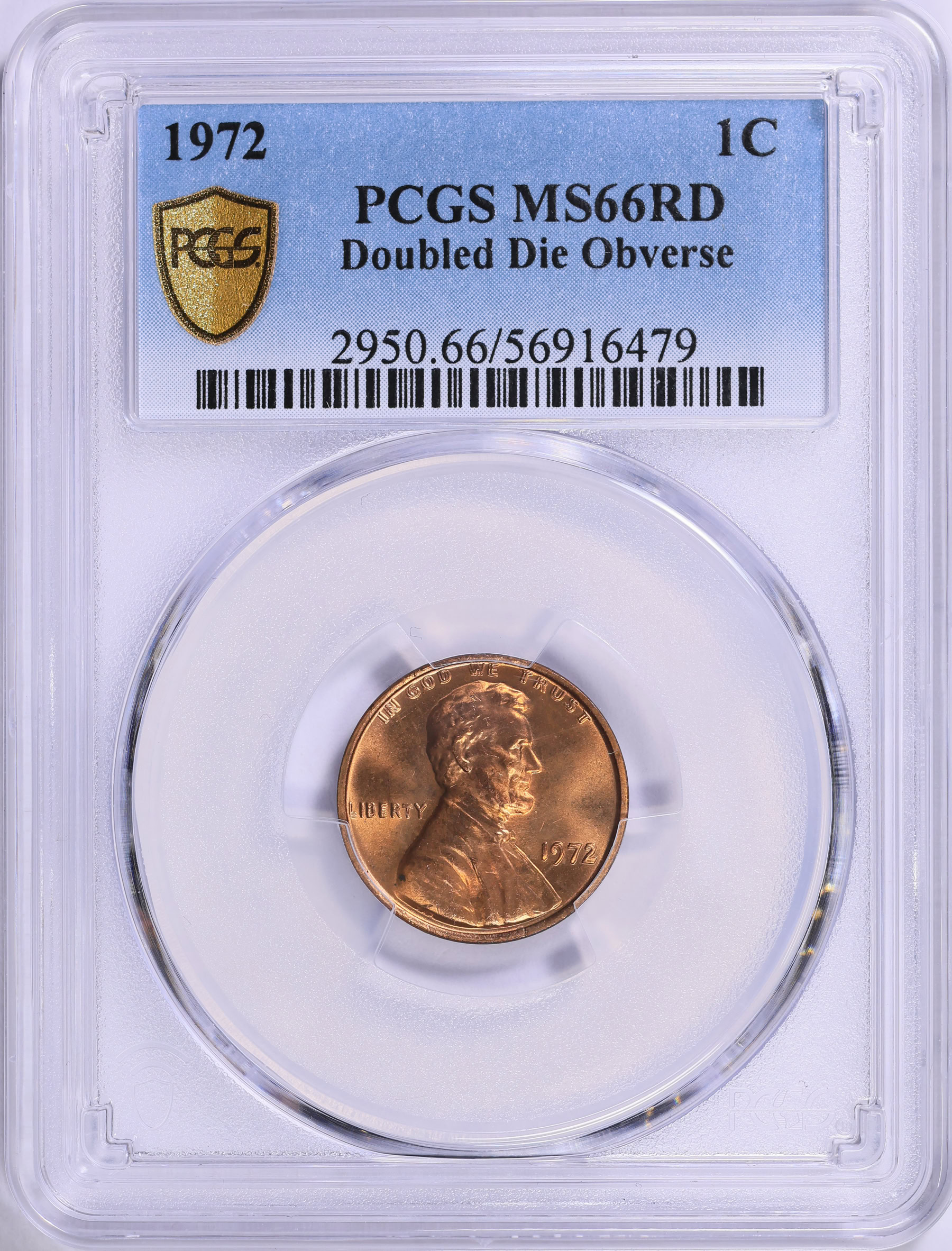 1972 Lincoln Cent Doubled Die Obverse PCGS MS-66 RD (Item 1804937) | GreatCollections Coin Auctions