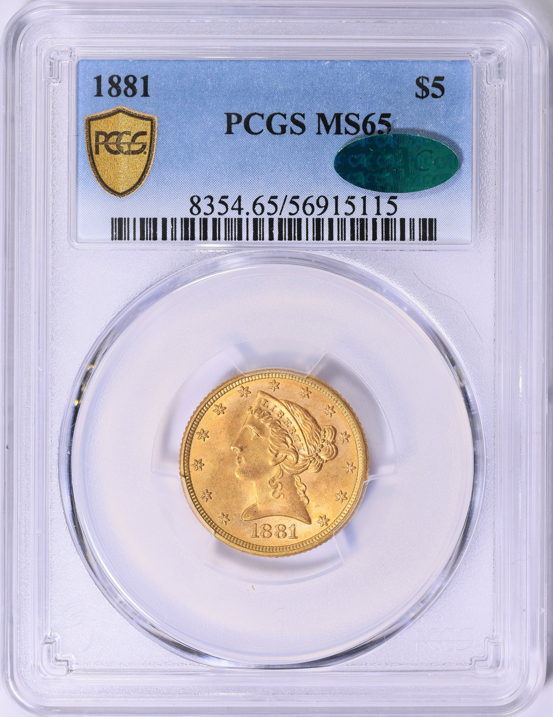 1881 Liberty Gold Half Eagle PCGS MS-65 (CAC Green) (Item 1805004) | GreatCollections Coin Auctions