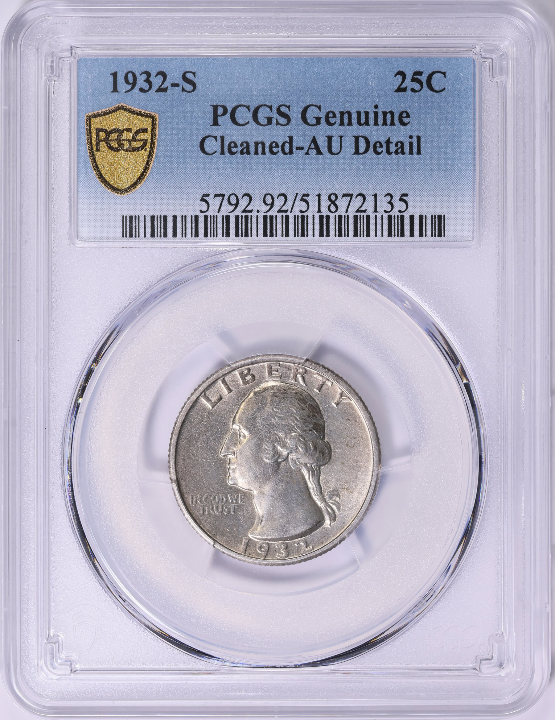1932-S Washington Quarter PCGS Genuine AU Details (Item 1805022) | GreatCollections Coin Auctions