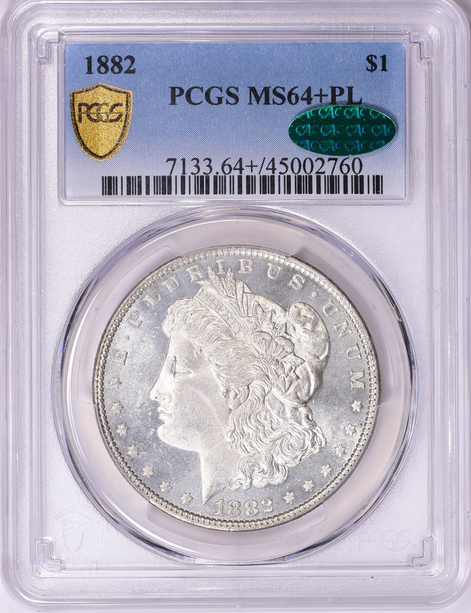 1882 Morgan Silver Dollar PCGS MS-64+ PL (CAC Green) (Item 1805053) | GreatCollections Coin Auctions