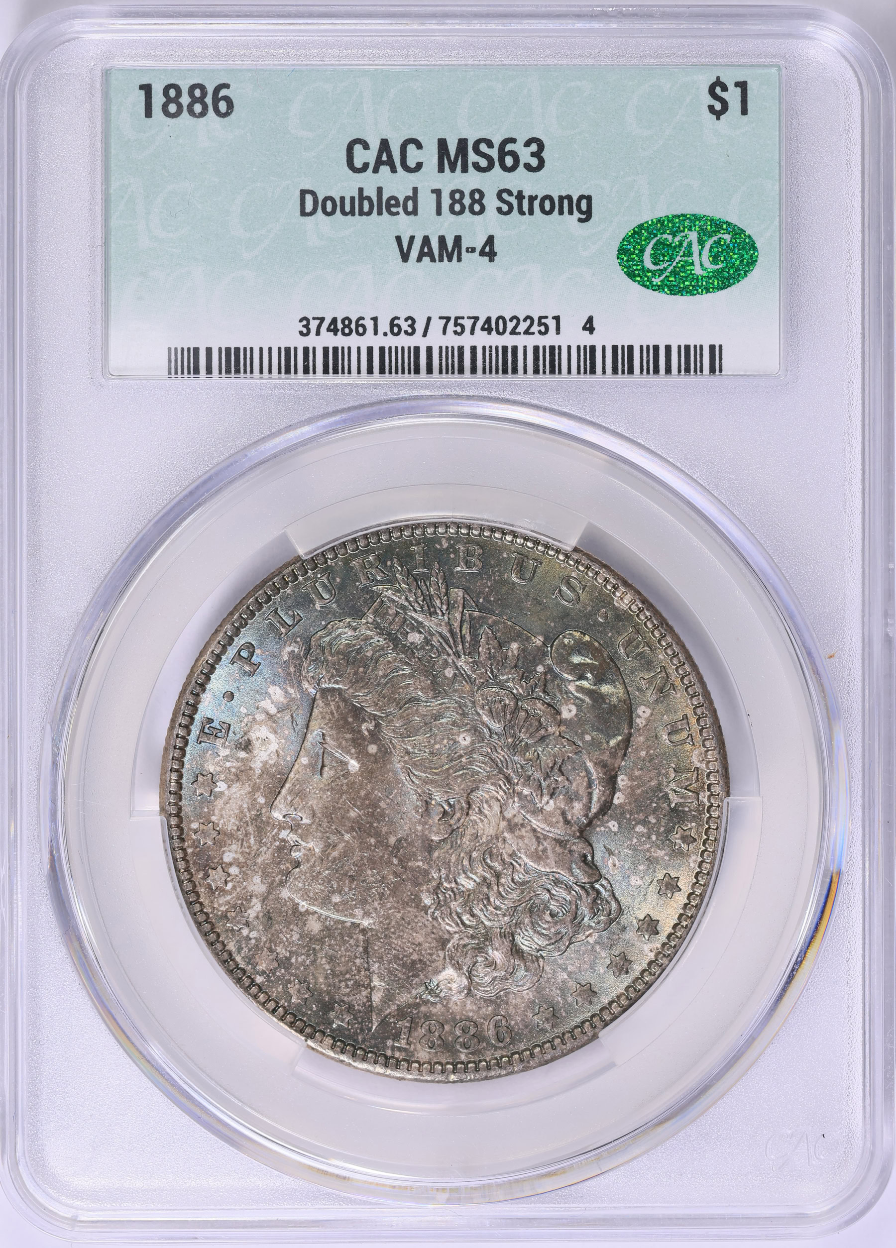 1886 Morgan Silver Dollar Doubled 188 Strong VAM-4 CACG MS-63 (Toned) (Item 1805058 ...