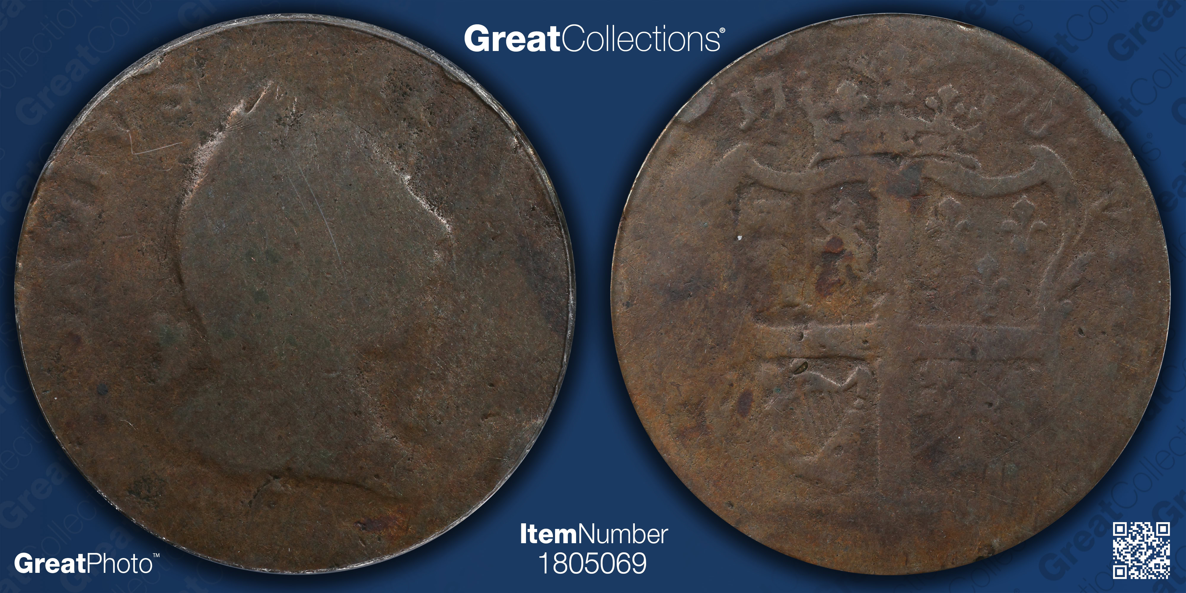 1773 Virginia Halfpenny No Period ANACS FR-02 BN (Item 1805069 ...