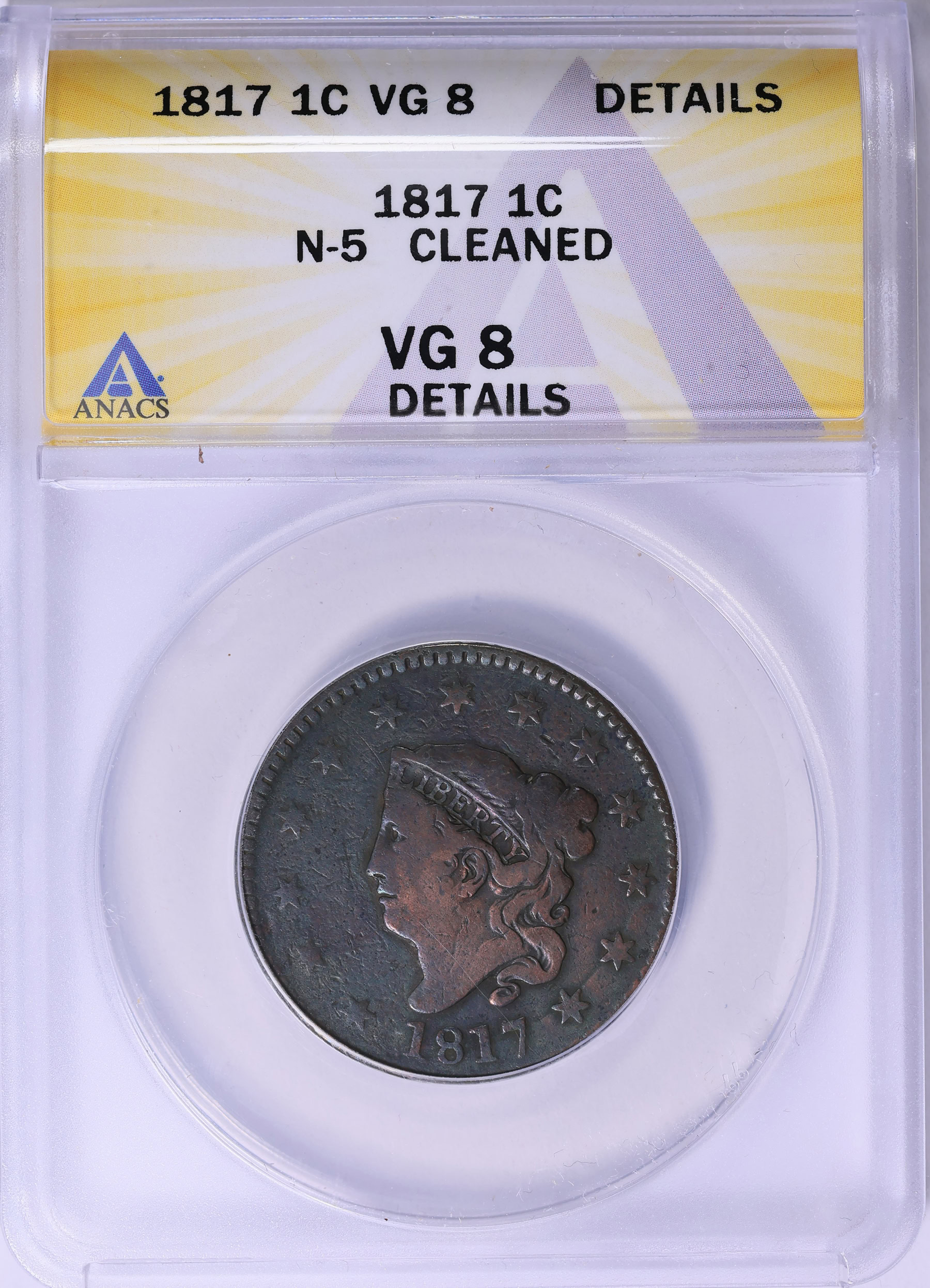 1817 Matron Cent Newcomb 5 ANACS VG-08 Details (Item 1805089 ...
