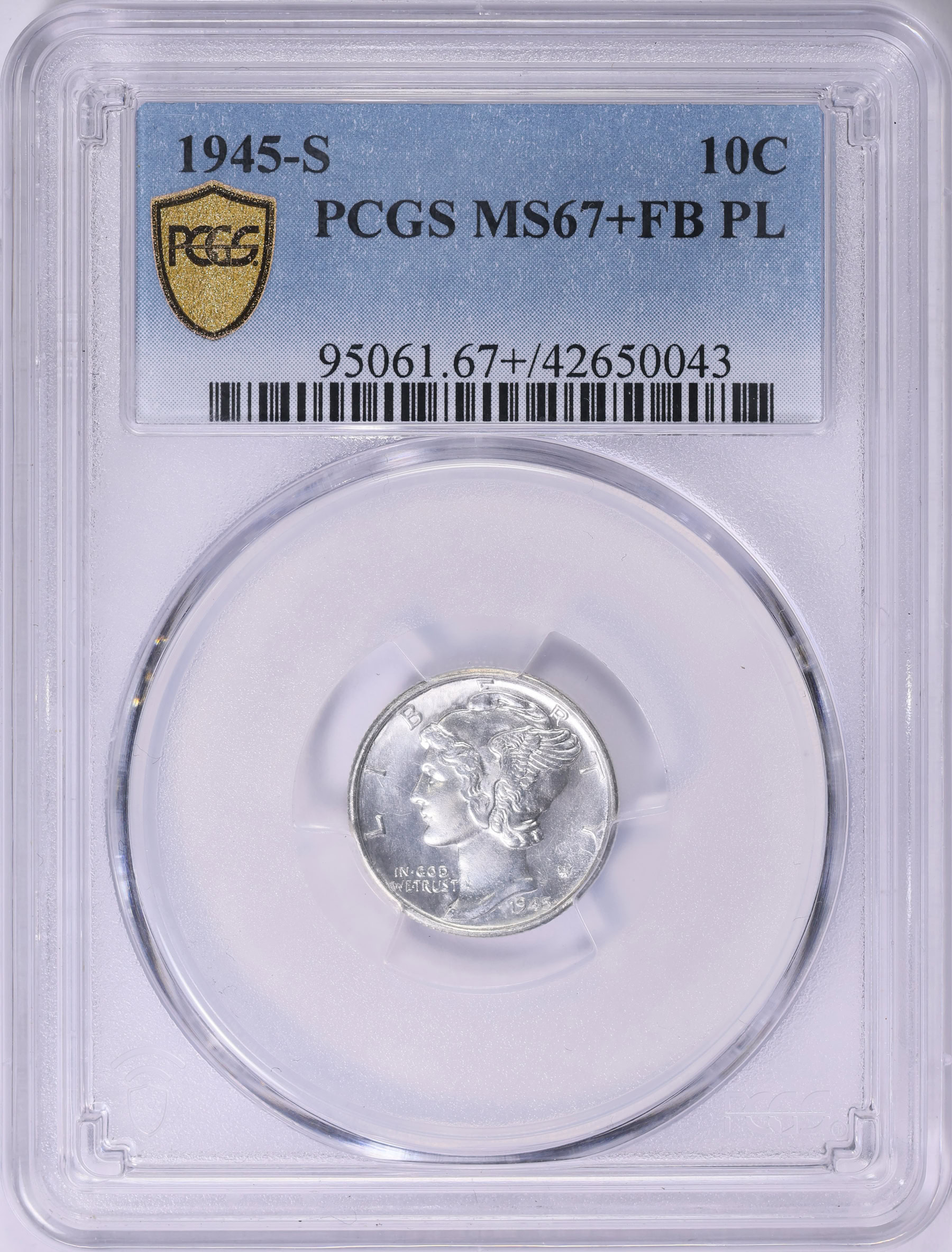 1945-S Mercury Dime PCGS MS-67+ FB PL (Item 1805106) | GreatCollections Coin Auctions