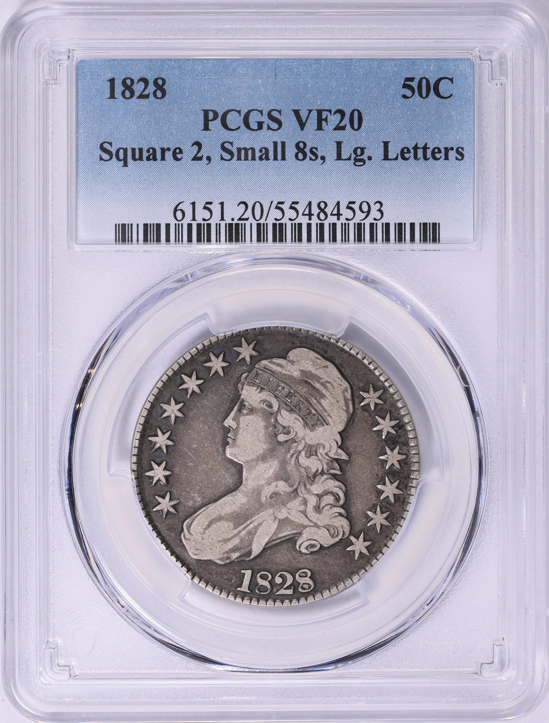 1828 Capped Bust Half Dollar Square Base 2, Small 8s, Large Letters PCGS VF-20 (Item 1805292 ...