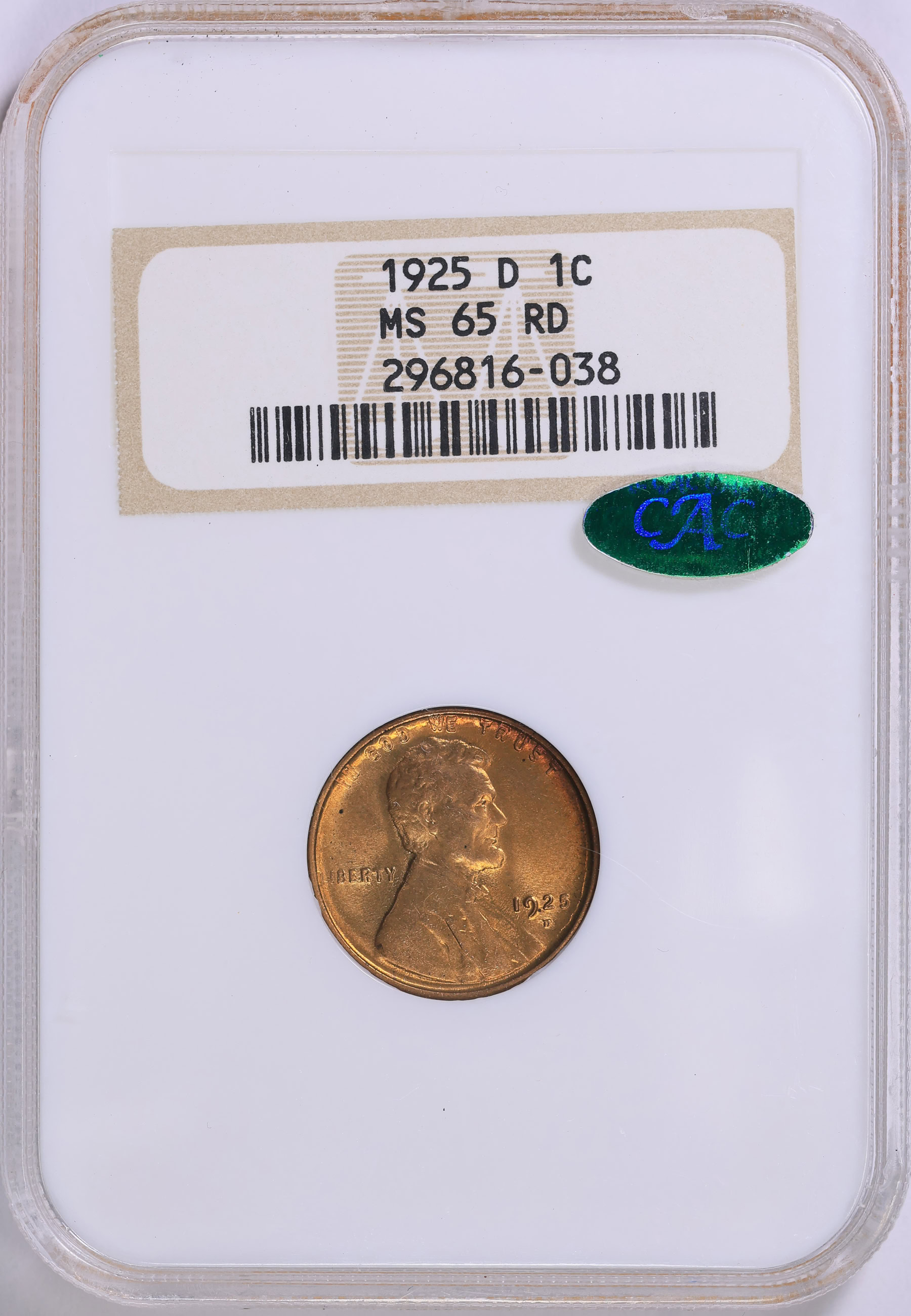 1925-D Lincoln Cent NGC MS-65 RD (CAC Green) OH (Item 1805324 ...