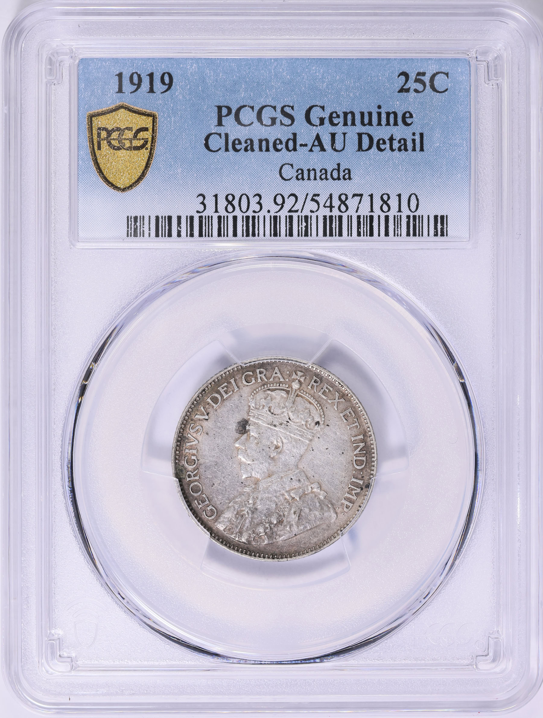 Canada 1919 Silver 25 Cents KM-24 PCGS Genuine AU Details (Item 1805335 ...