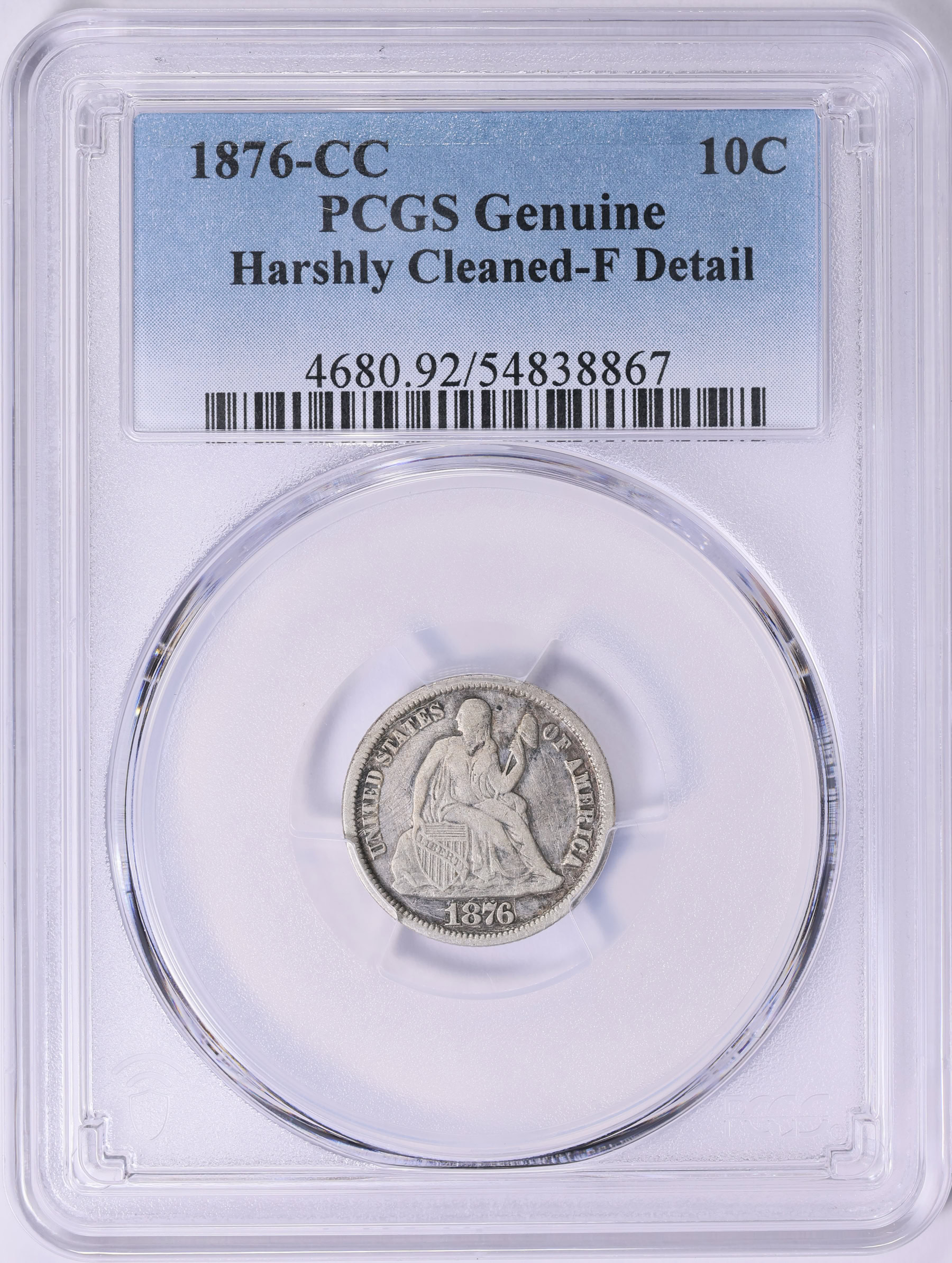 1876-CC Seated Liberty Dime PCGS Genuine Fine Details (Item 1805863) | GreatCollections Coin ...