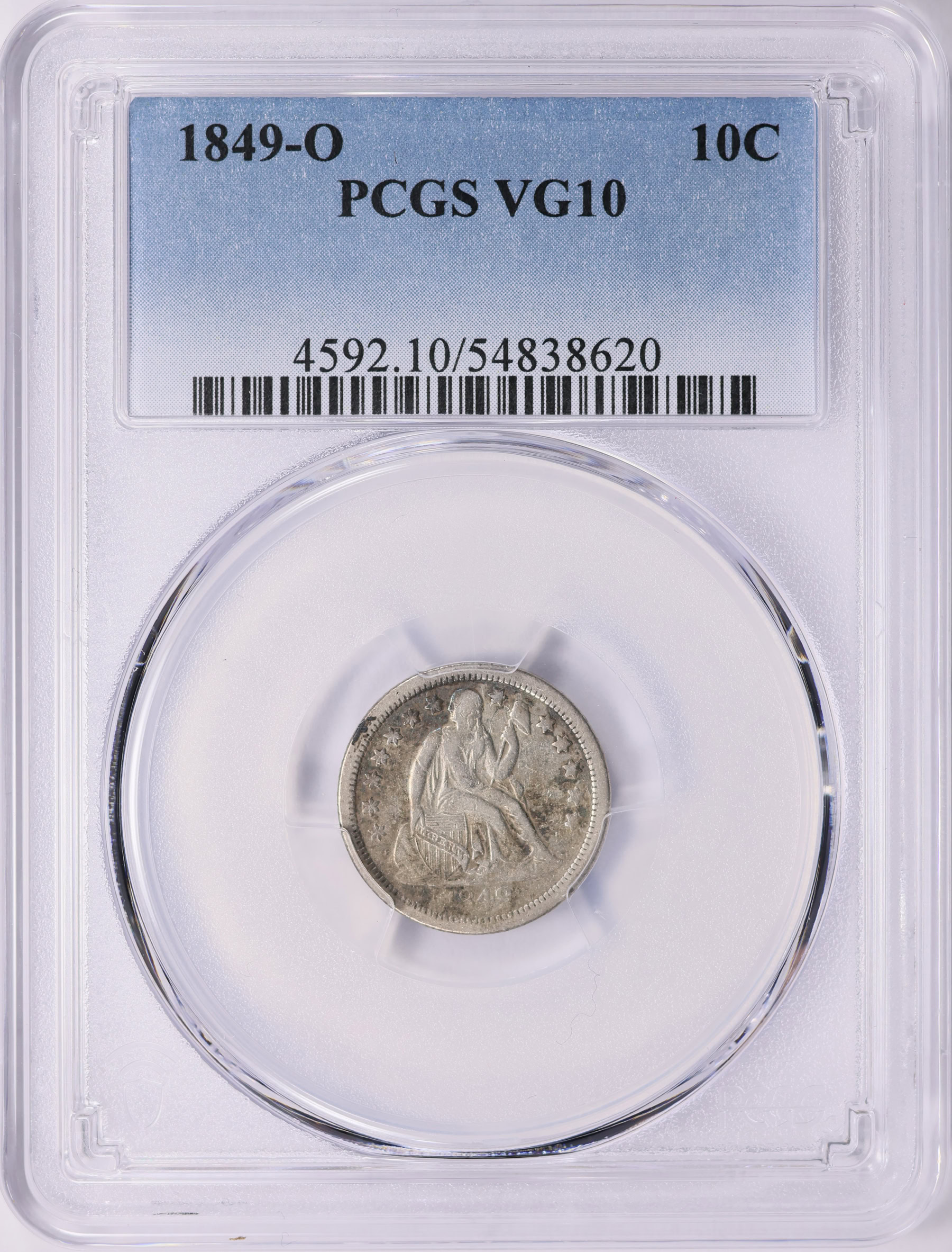 1849-O Seated Liberty Dime PCGS VG-10 (Toned) (Item 1805958) | GreatCollections Coin Auctions