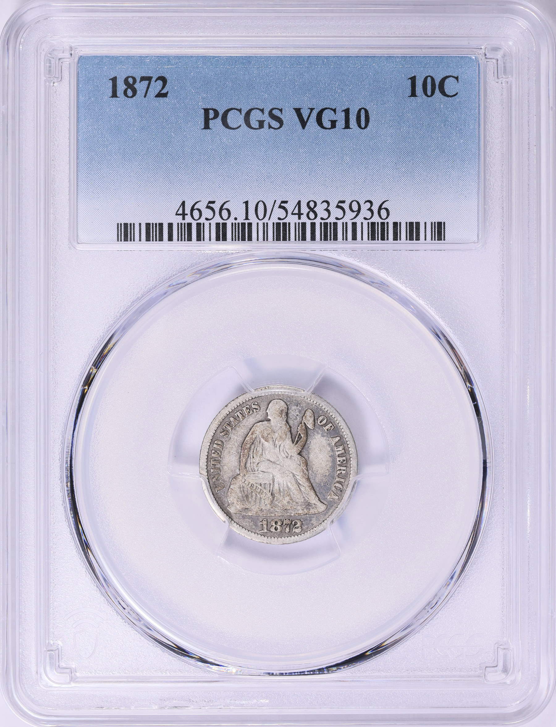 1872 Seated Liberty Dime PCGS VG-10 (Item 1806016) | GreatCollections Coin Auctions
