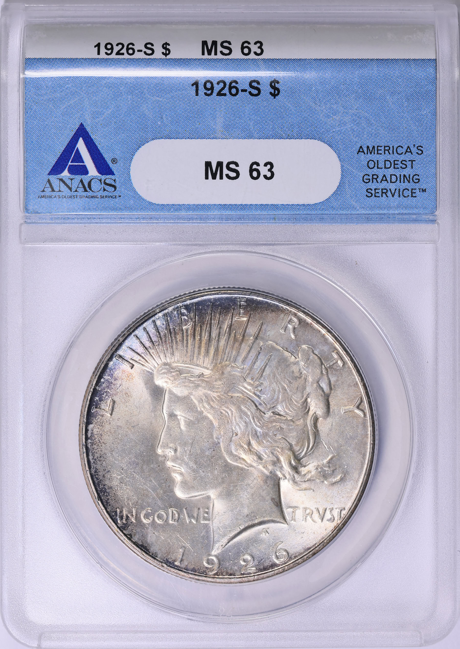 1926-S Peace Silver Dollar ANACS MS-63 (Toned) (Item 1806146) | GreatCollections Coin Auctions