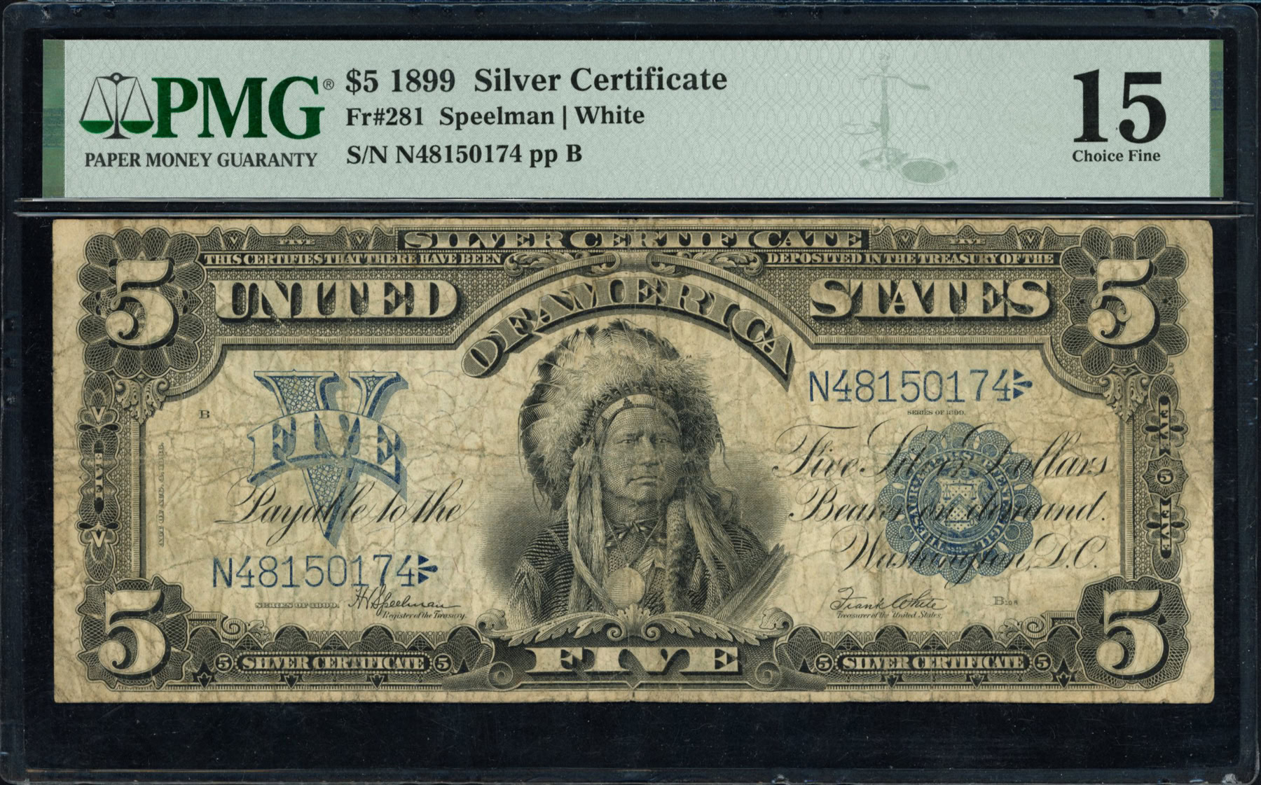 Fr. 281 1899 $5 Silver Certificate Note Speelman / White PMG Choice Fine 15 | PMG Cert #2300777 ...