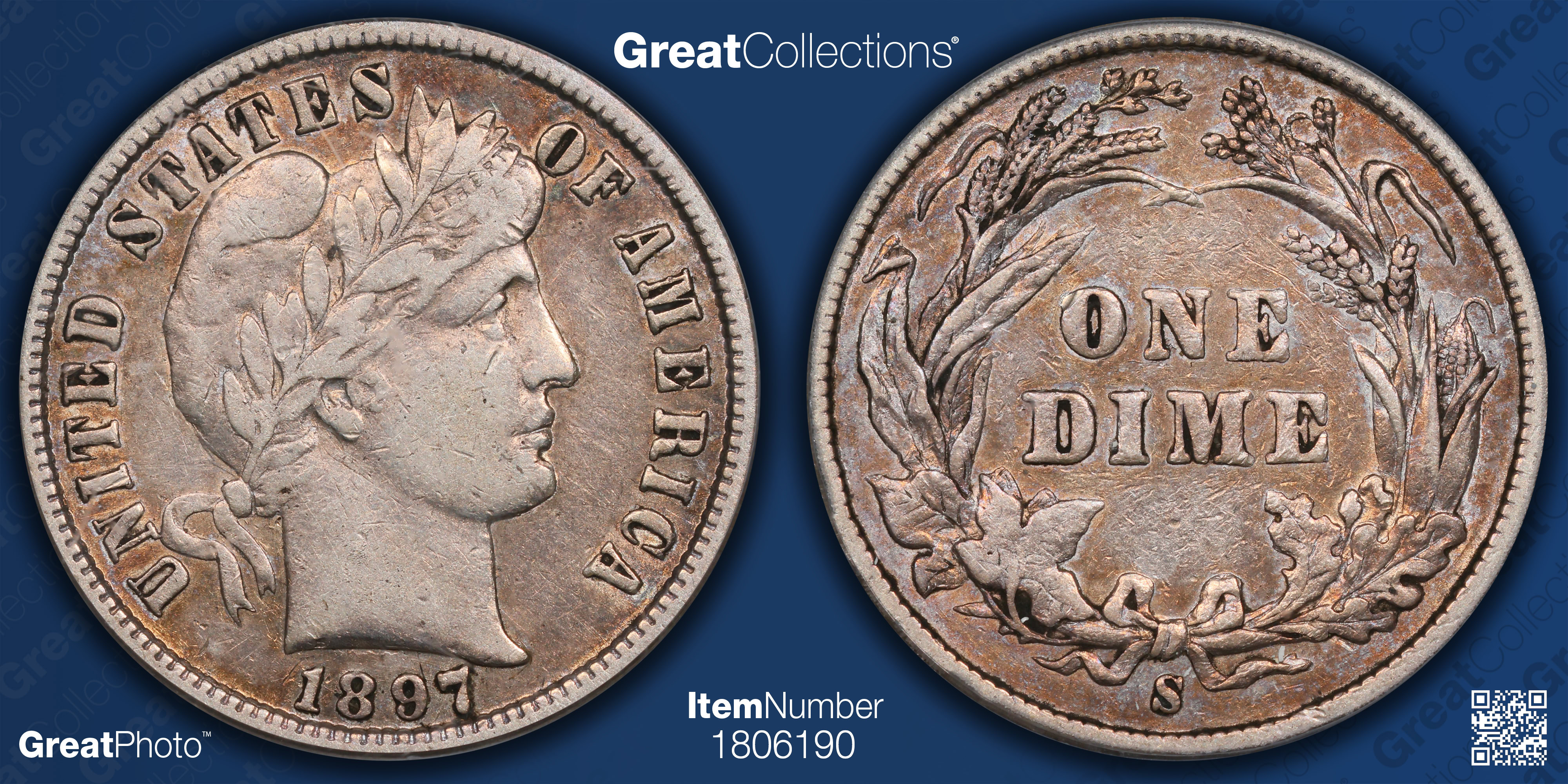 1897-S Barber Dime PCGS VF-35 (Item 1806190) | GreatCollections Coin ...