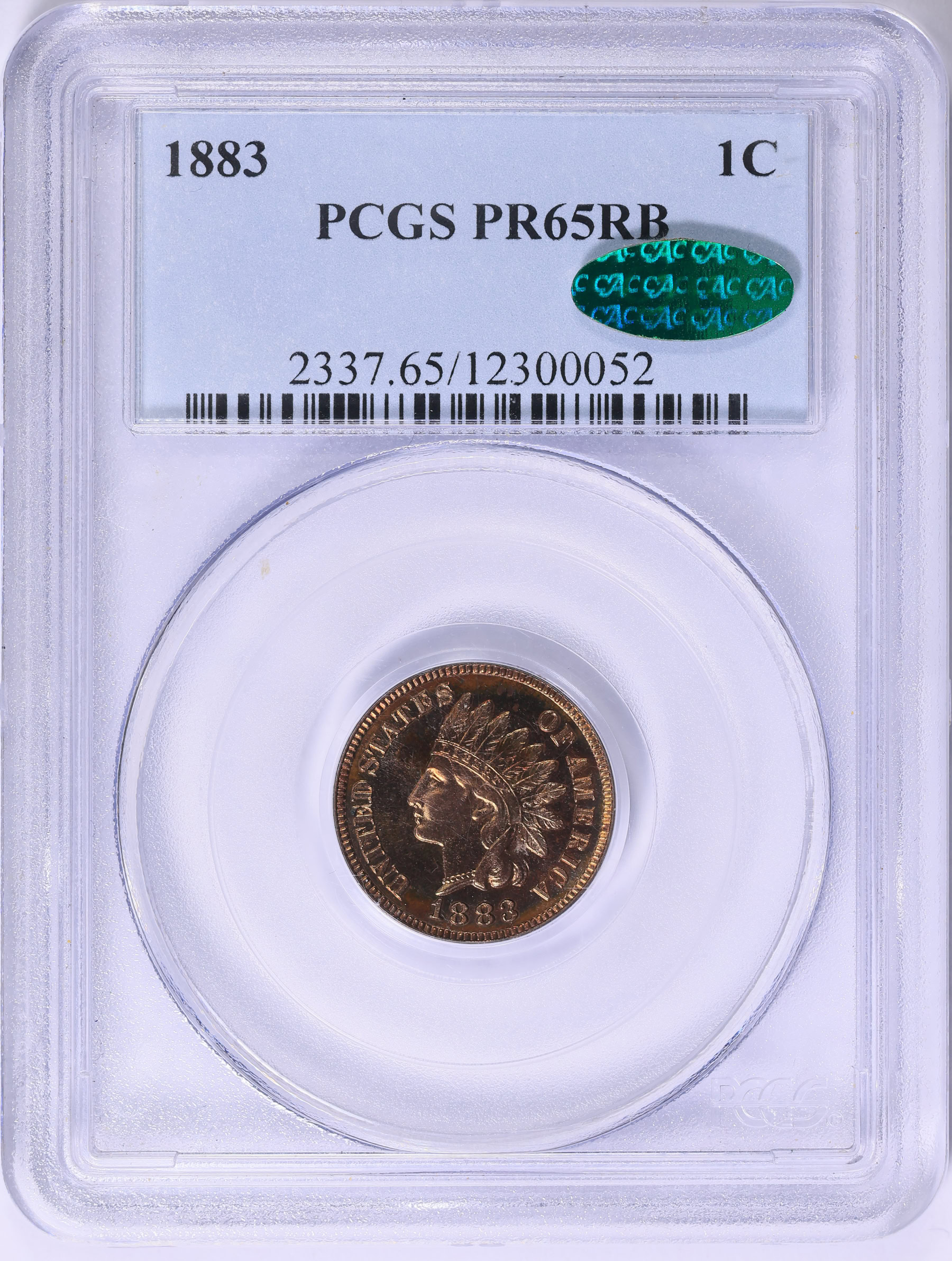 1883 Indian Cent PCGS Proof-65 RB (CAC Green) (Toned) (Item 1806193) | GreatCollections Coin ...