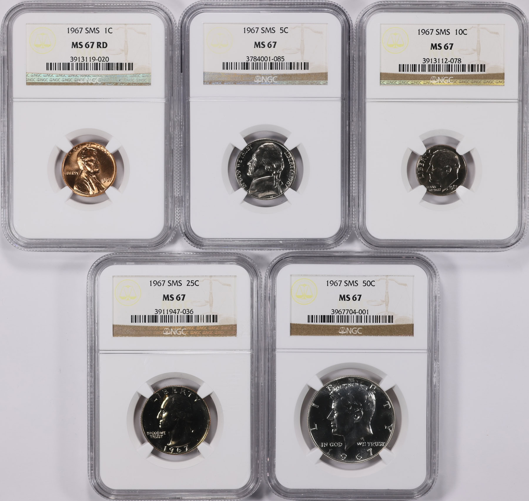 1967 1c-50c SMS Set NGC MS-67 (5 Coins) (Item 1806432 ...