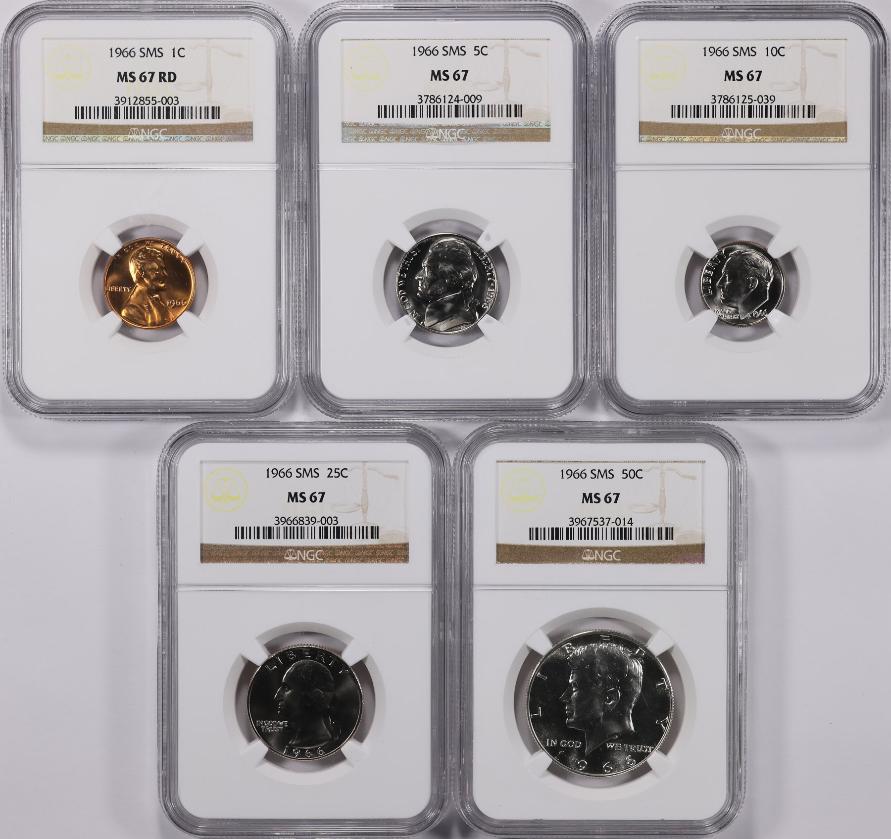 1966 1c-50c SMS Set NGC MS-67 (5 Coins) (Item 1806434 ...