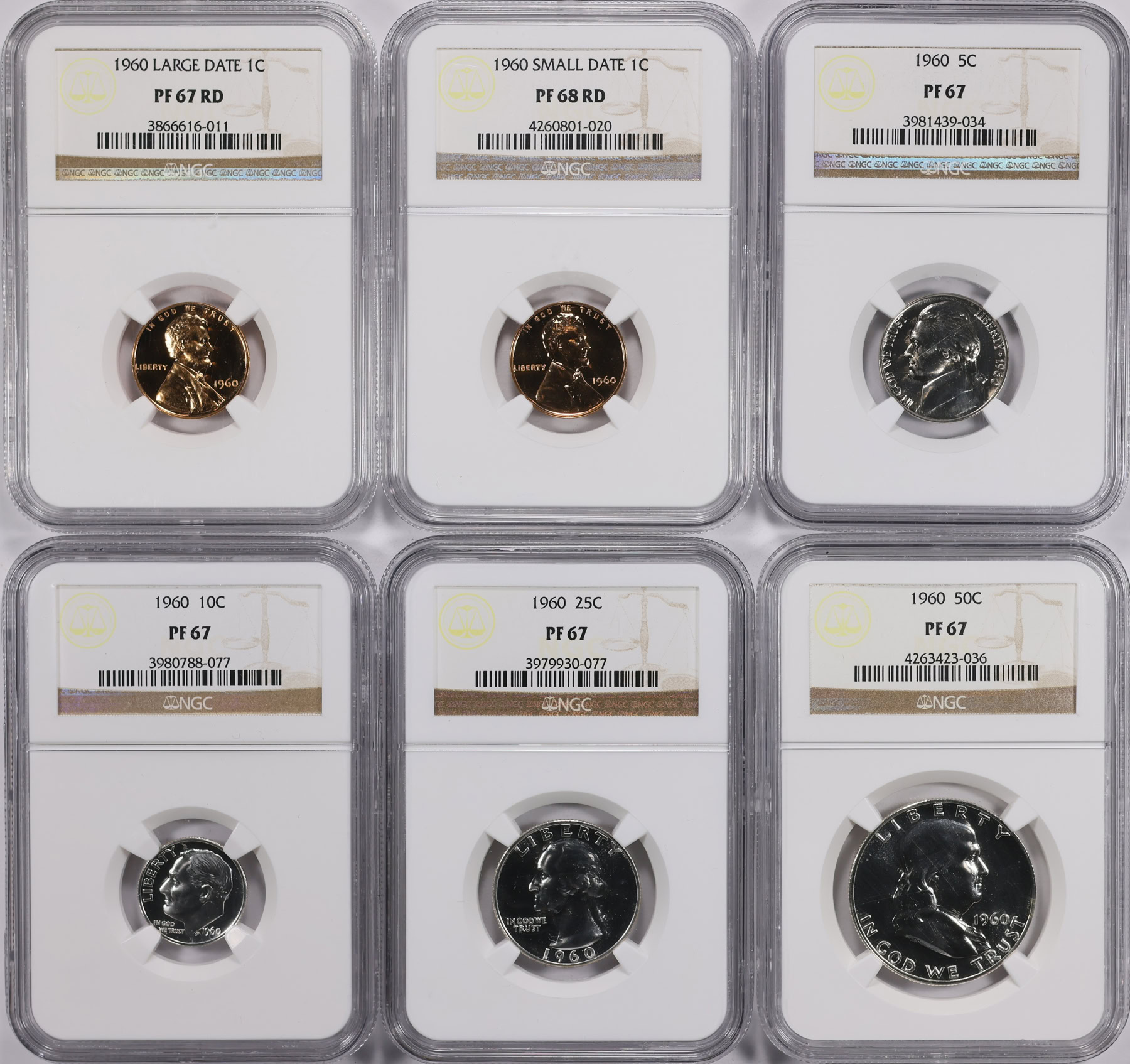 1960 1c-50c Proof Set NGC Proof-67/68 (6 Coins) (Item 1806436 ...