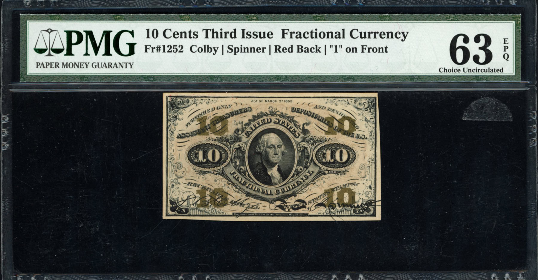 Fr. 1252 Third Issue 10 Cents Fractional Currency Note Colby / Spinner ...