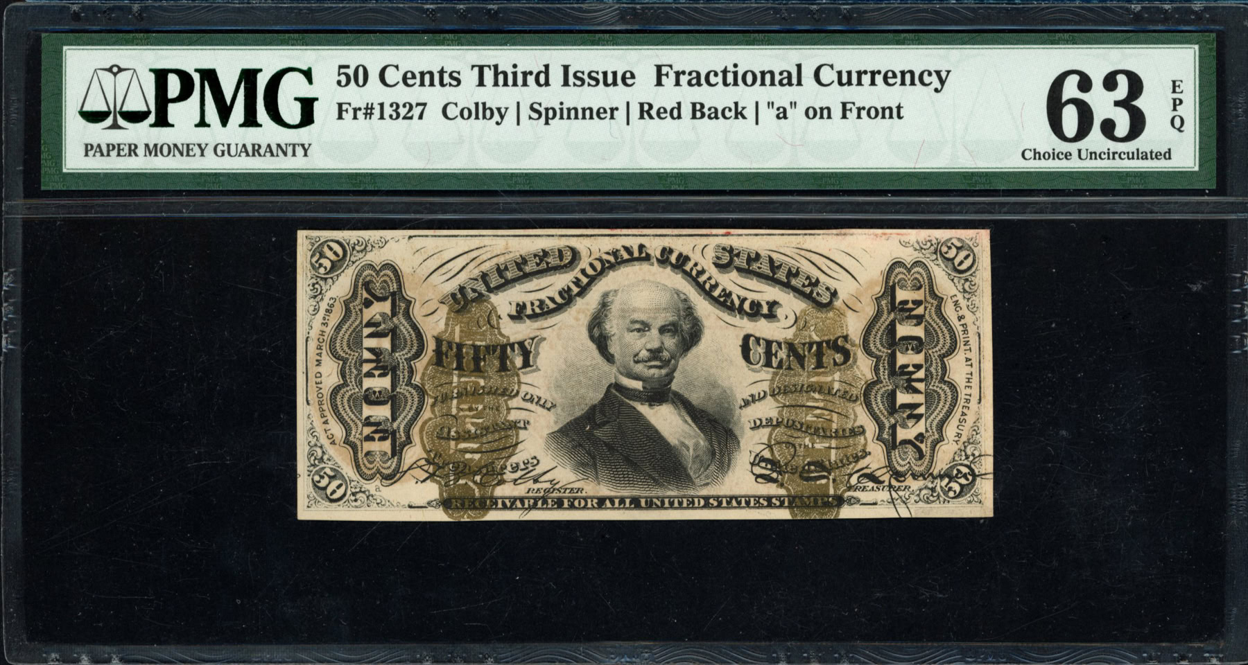 Fr. 1327 Third Issue 50 Cents Fractional Currency Note Colby / Spinner ...