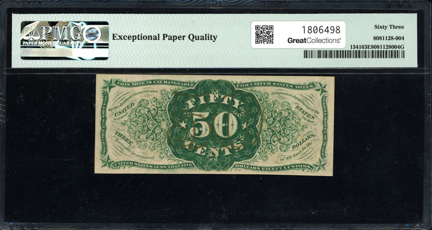 Fr. 1341 Third Issue 50 Cents Fractional Currency Note Colby / Spinner ...