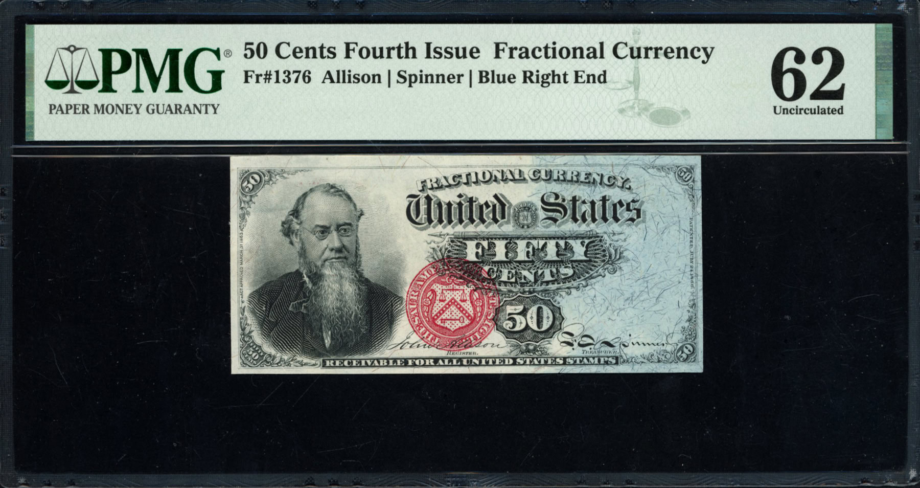 Fr. 1376 Fourth Issue 50 Cents Fractional Currency Note Allison ...