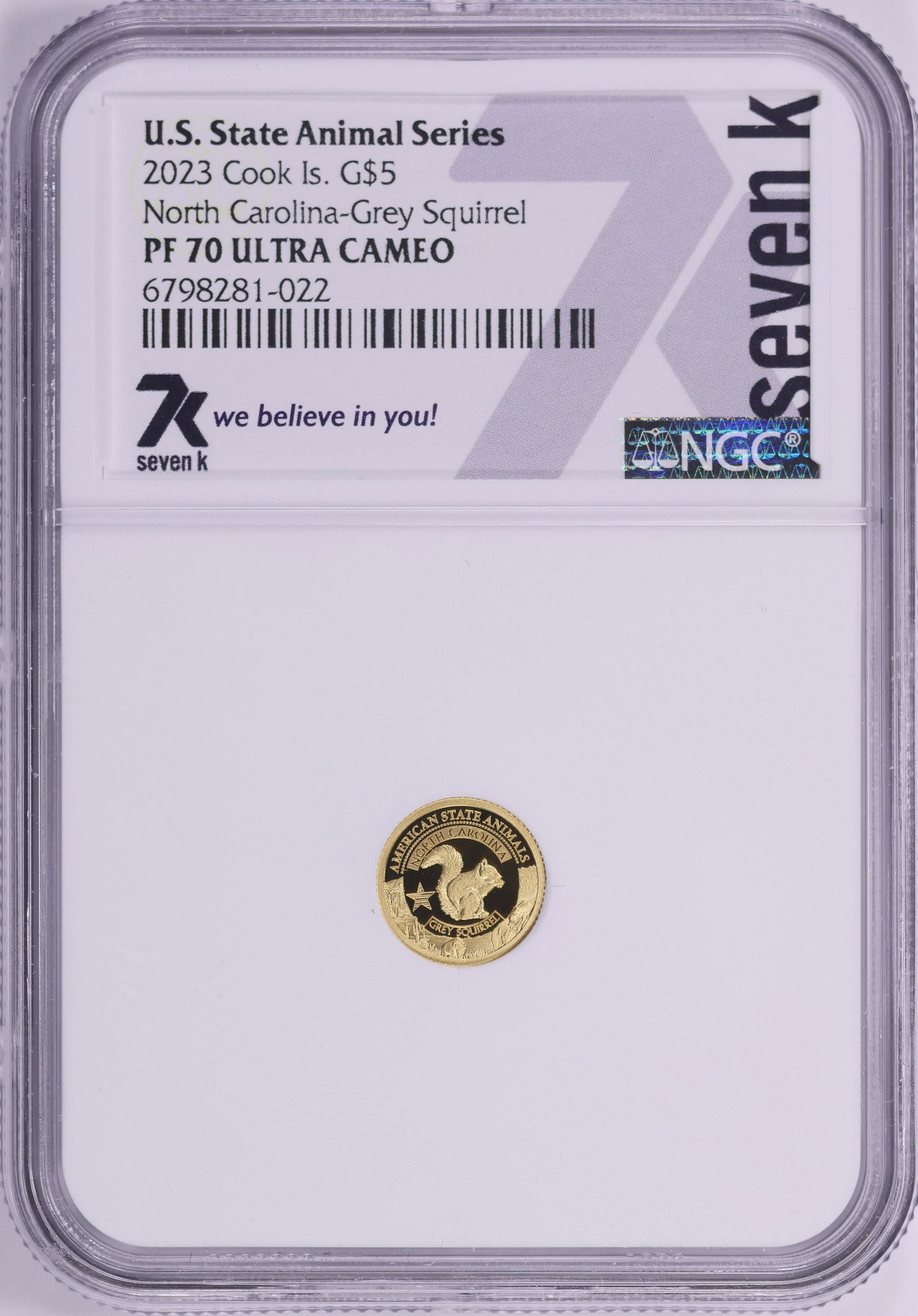 Cook Islands 2023 Gold $5 U.S. State Animal Series North Carolina Grey ...
