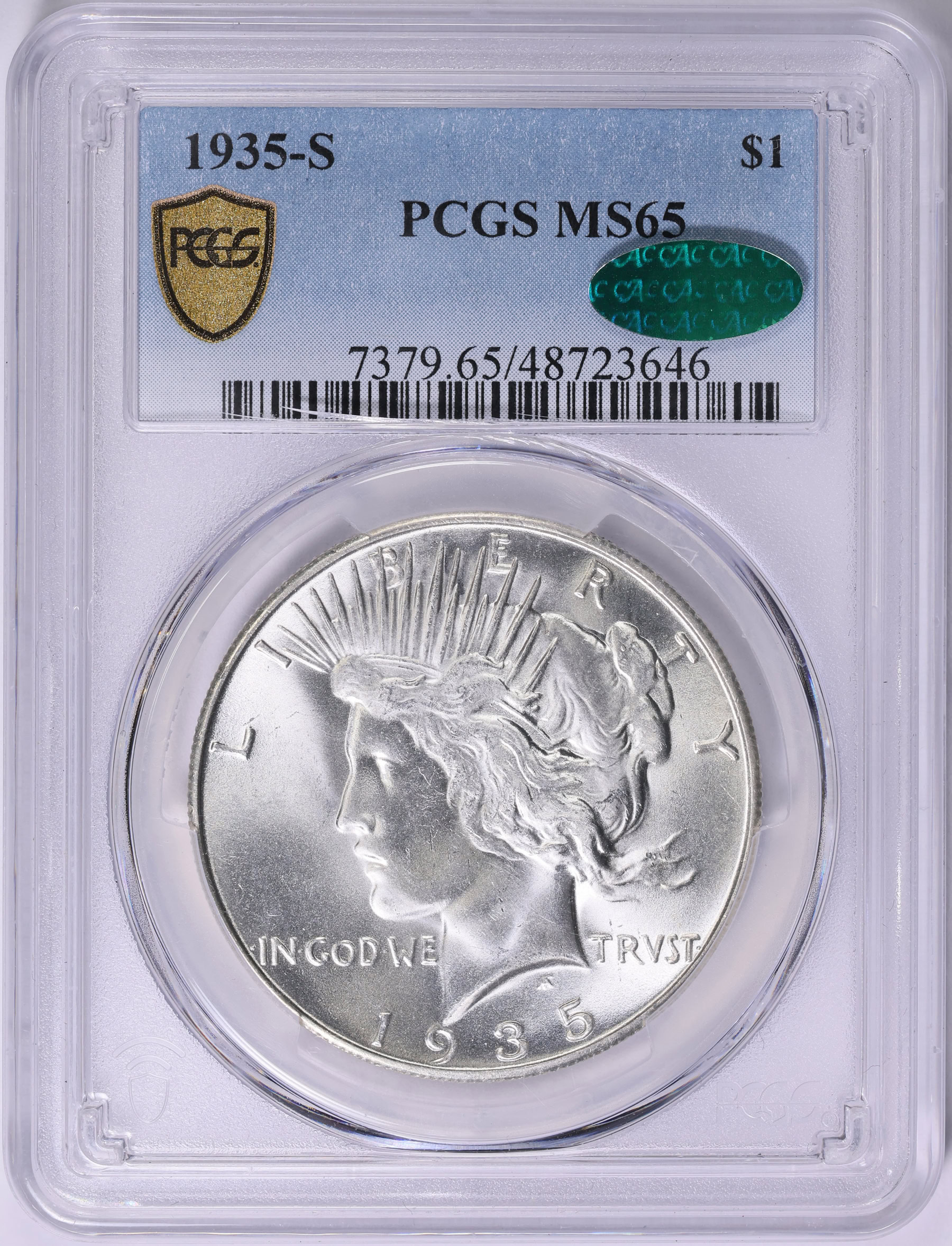 1935-S Peace Silver Dollar PCGS MS-65 (CAC Green) (Item 1806625) | GreatCollections Coin Auctions