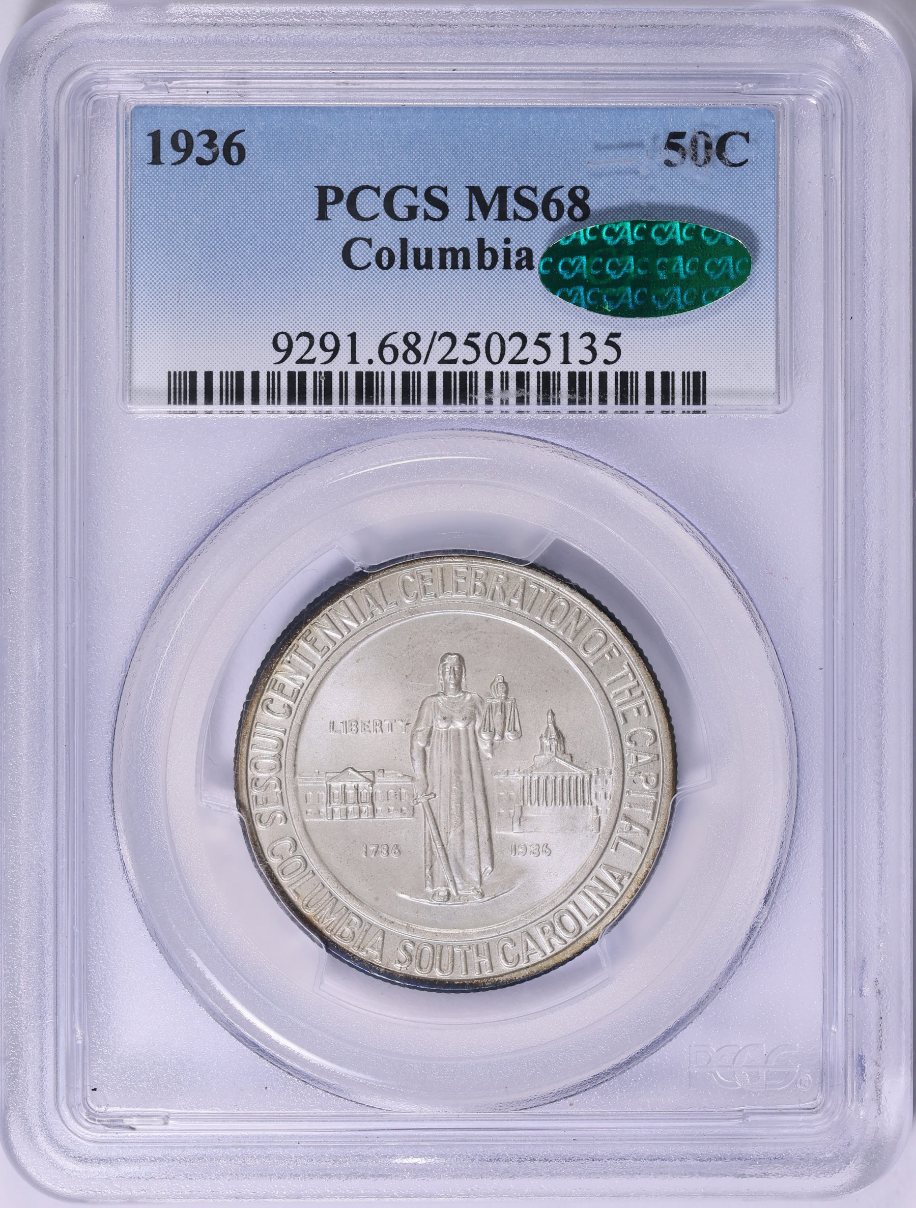 1936 Columbia, South Carolina, Sesquicentennial Half Dollar PCGS MS-68 ...