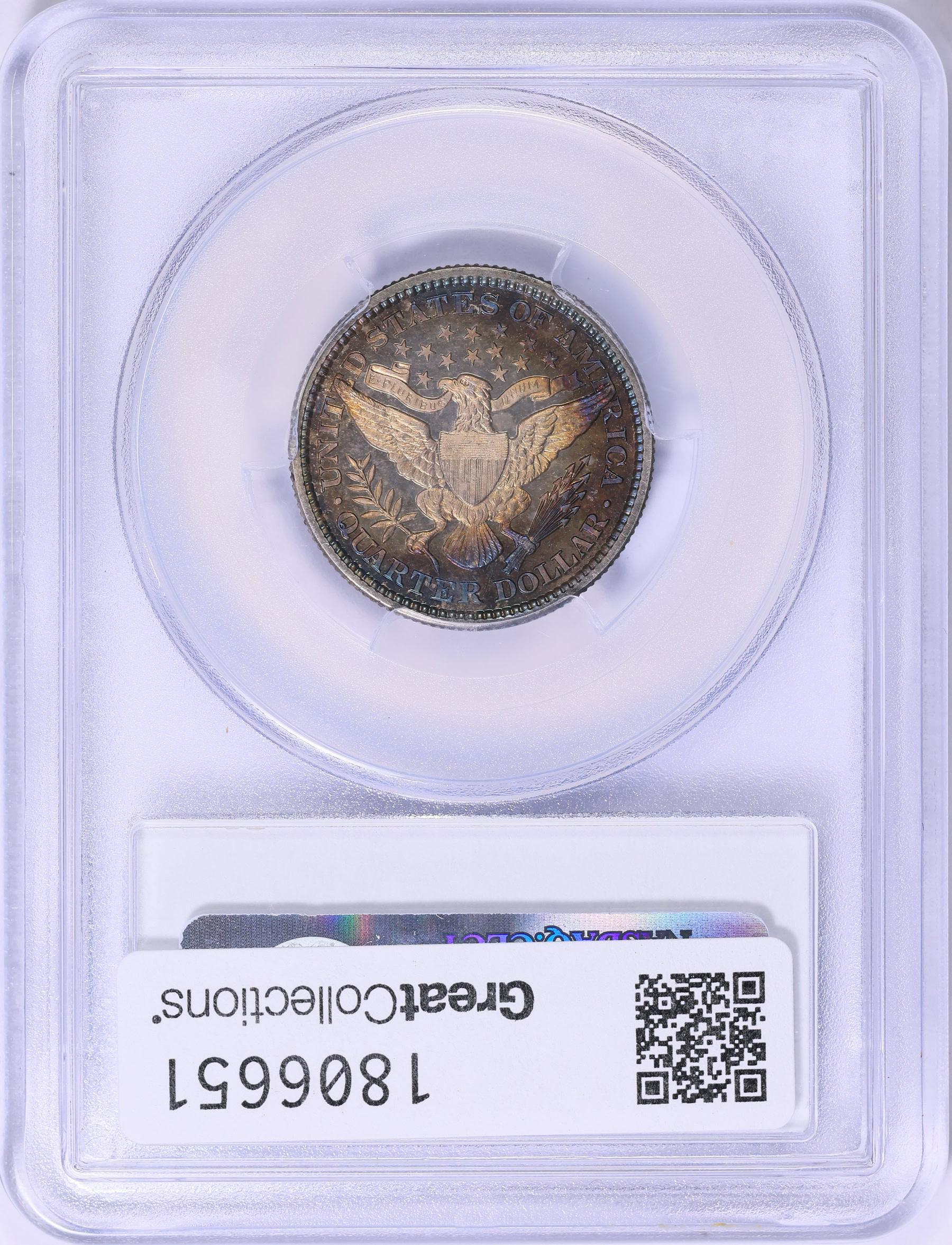1900 Barber Quarter PCGS Proof-66 (CAC Green) (Toned) (Item 1806651) | GreatCollections Coin ...