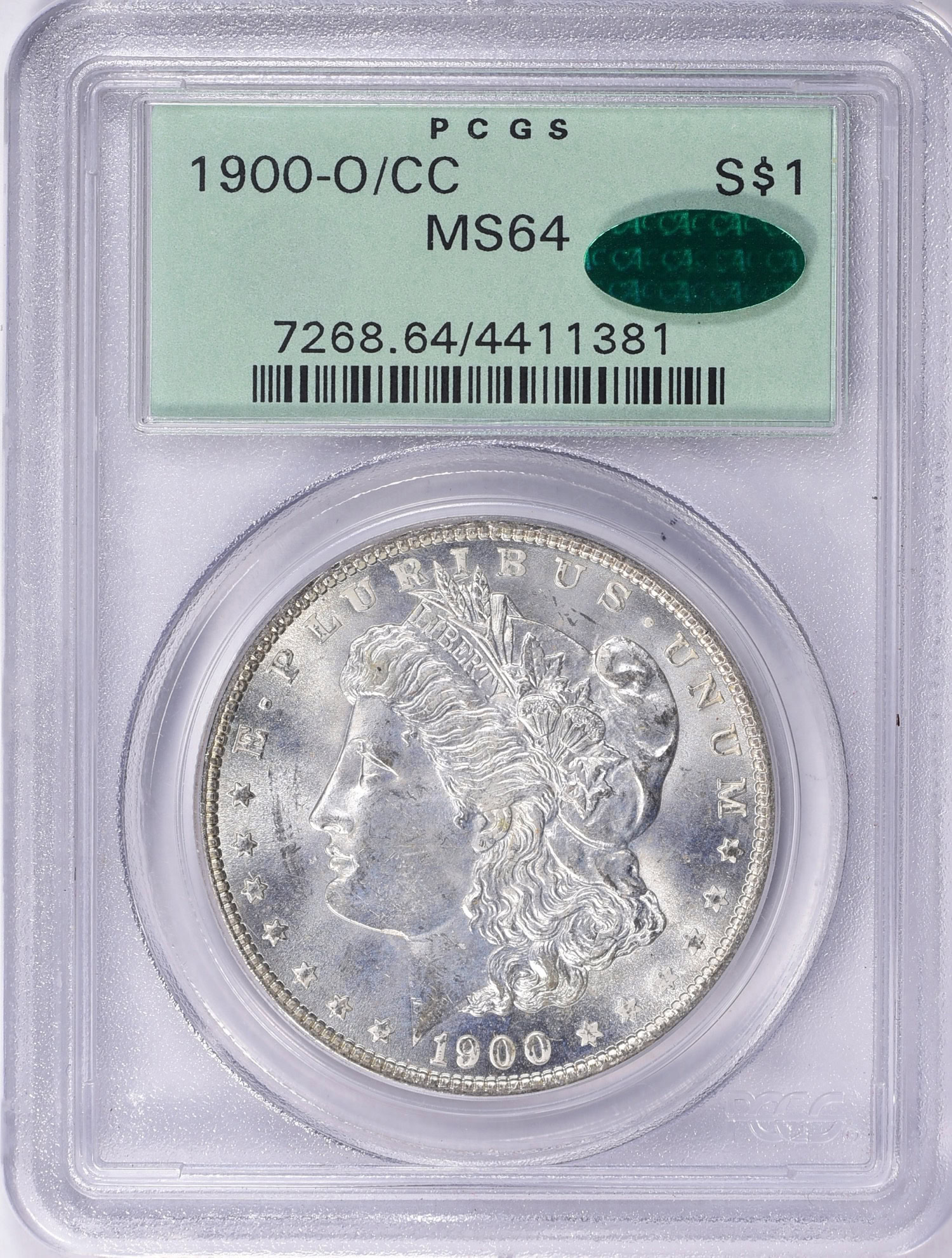1900-O/CC Morgan Silver Dollar PCGS MS-64 (CAC Green) OGH (Item 1806652) | GreatCollections Coin ...