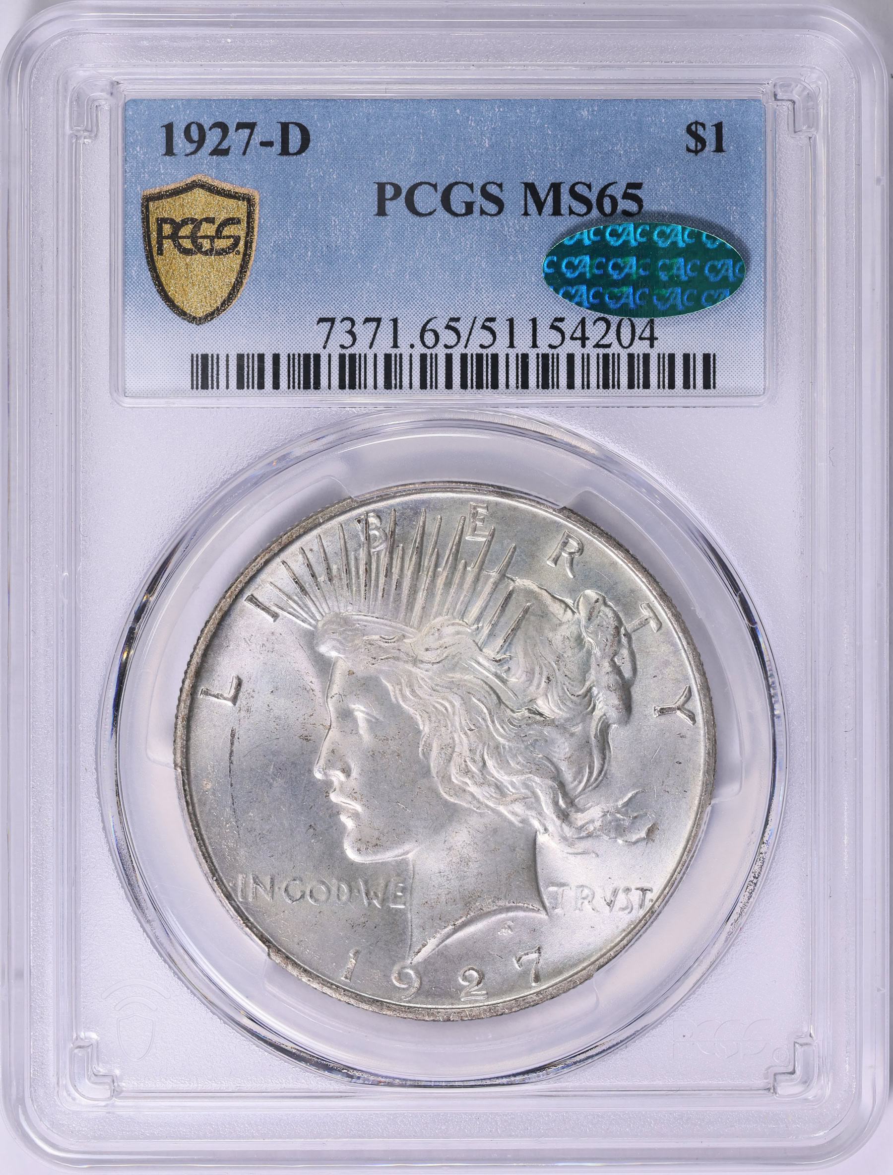1927-D Peace Silver Dollar PCGS MS-65 (CAC Green) (Item 1806661) | GreatCollections Coin Auctions
