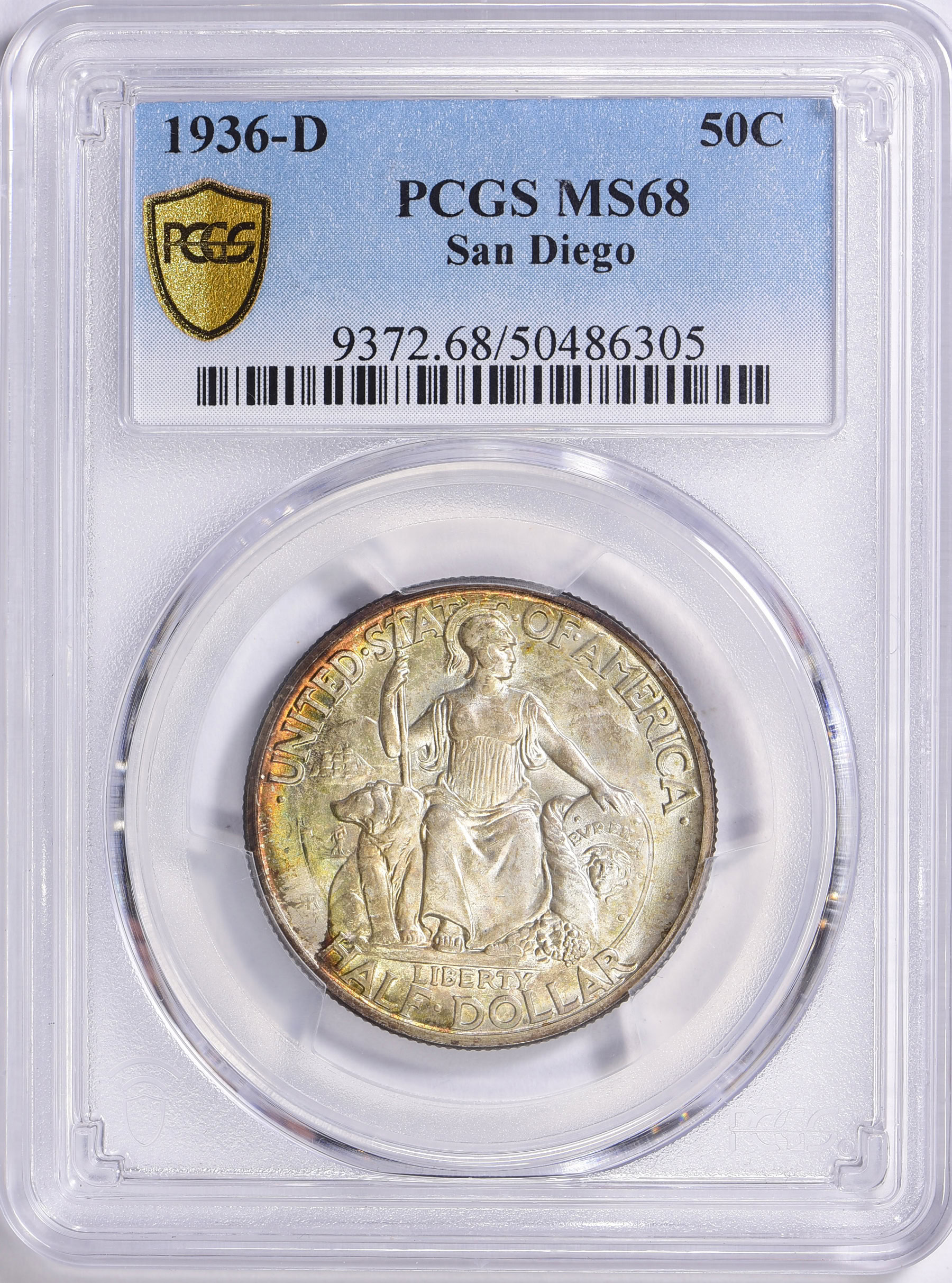 1936-D San Diego, California Pacific International Exposition Half Dollar PCGS MS-68 (Toned ...