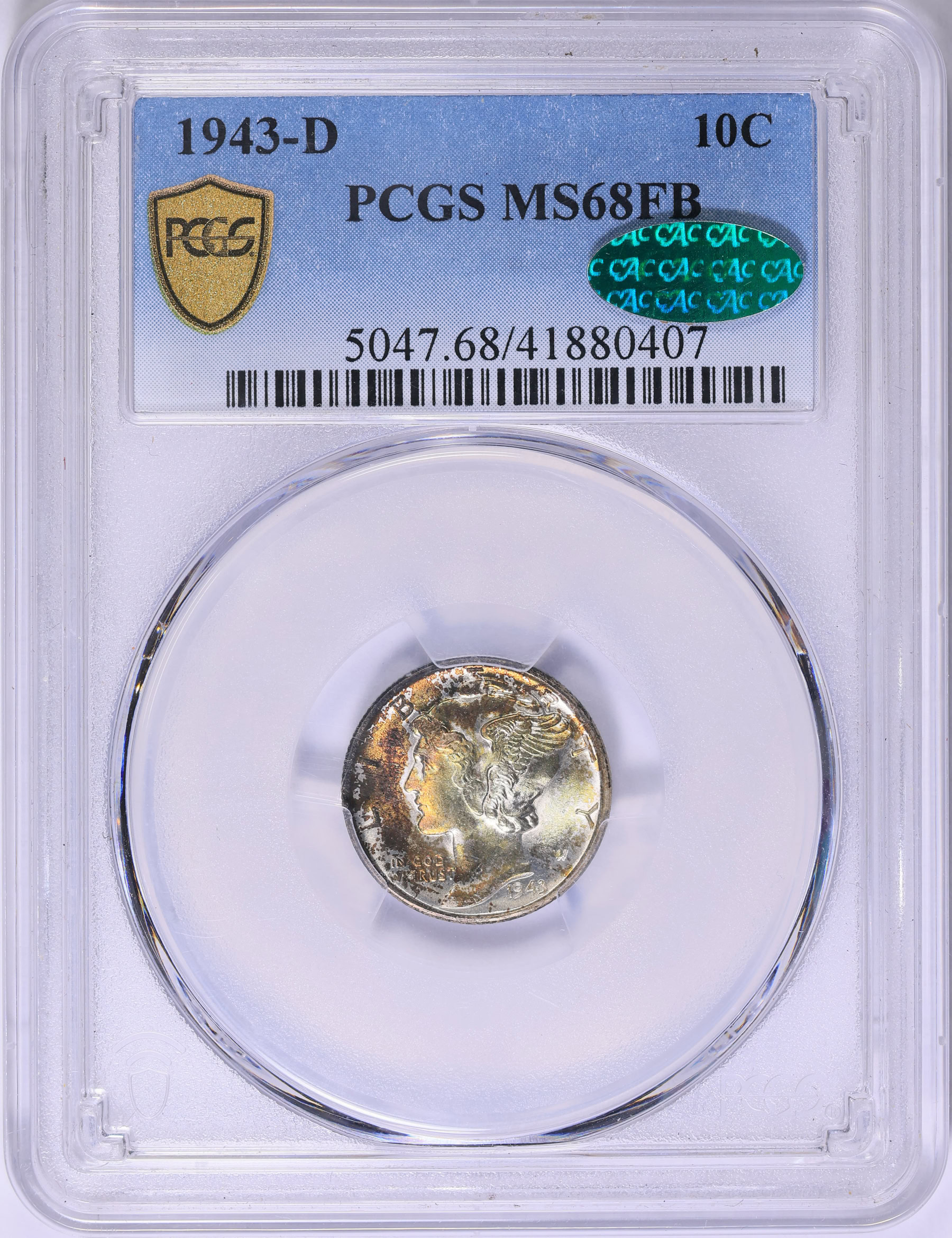 1943-D Mercury Dime PCGS MS-68 FB (CAC Green) (Toned) (Item 1806670) | GreatCollections Coin ...
