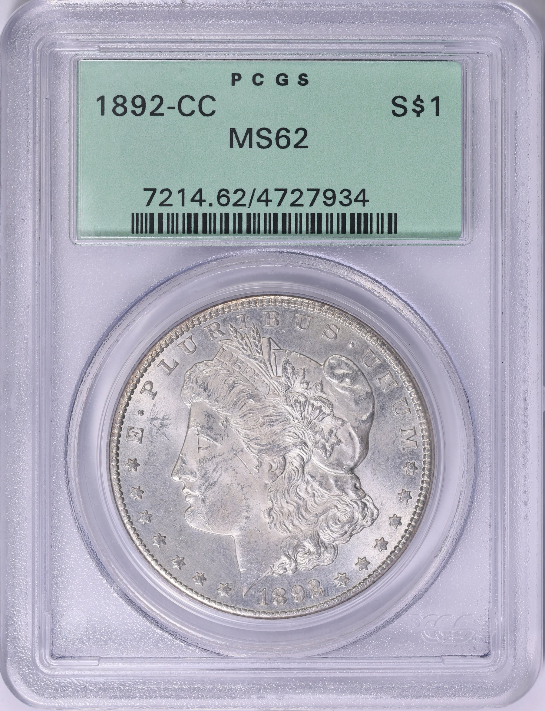 1892-CC Morgan Silver Dollar PCGS MS-62 OGH (Item 1806672) | GreatCollections Coin Auctions