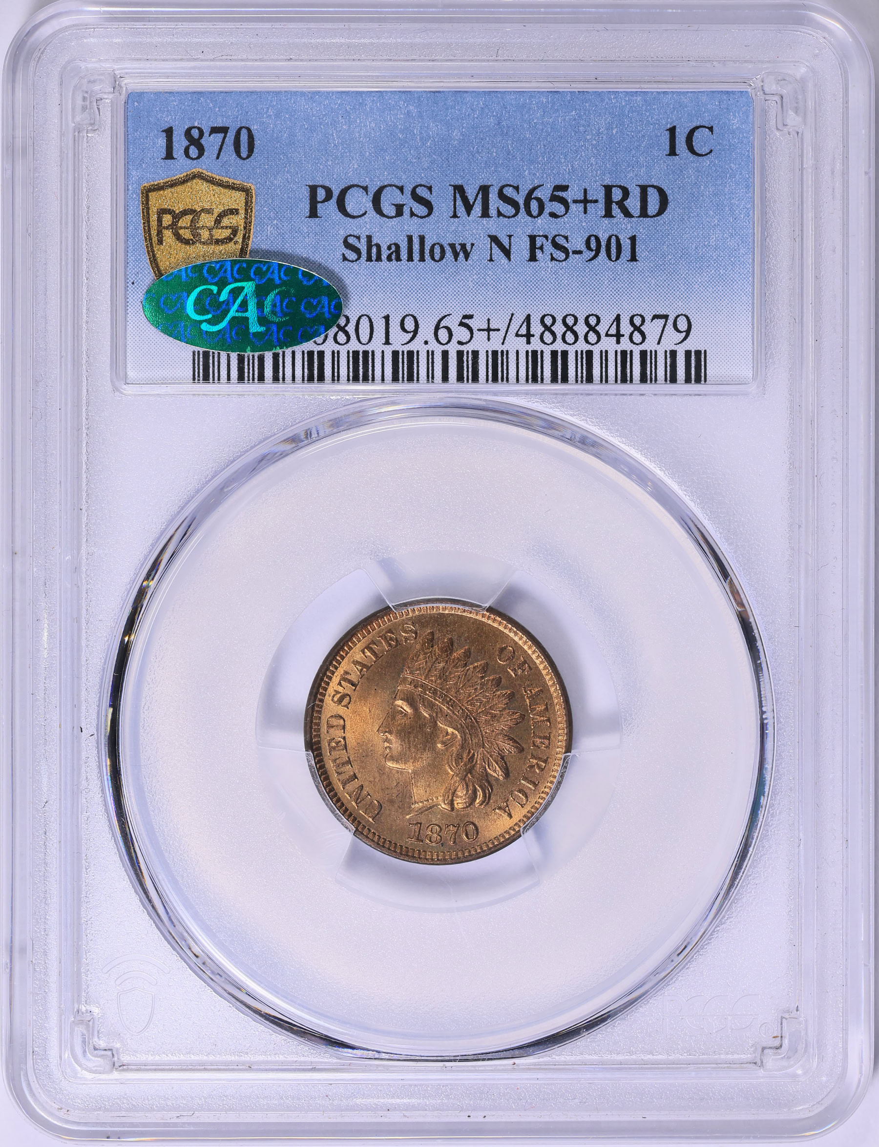 1870 Indian Cent Shallow N FS-901 PCGS MS-65+ RD (CAC Green) (Item 1806673) | GreatCollections ...