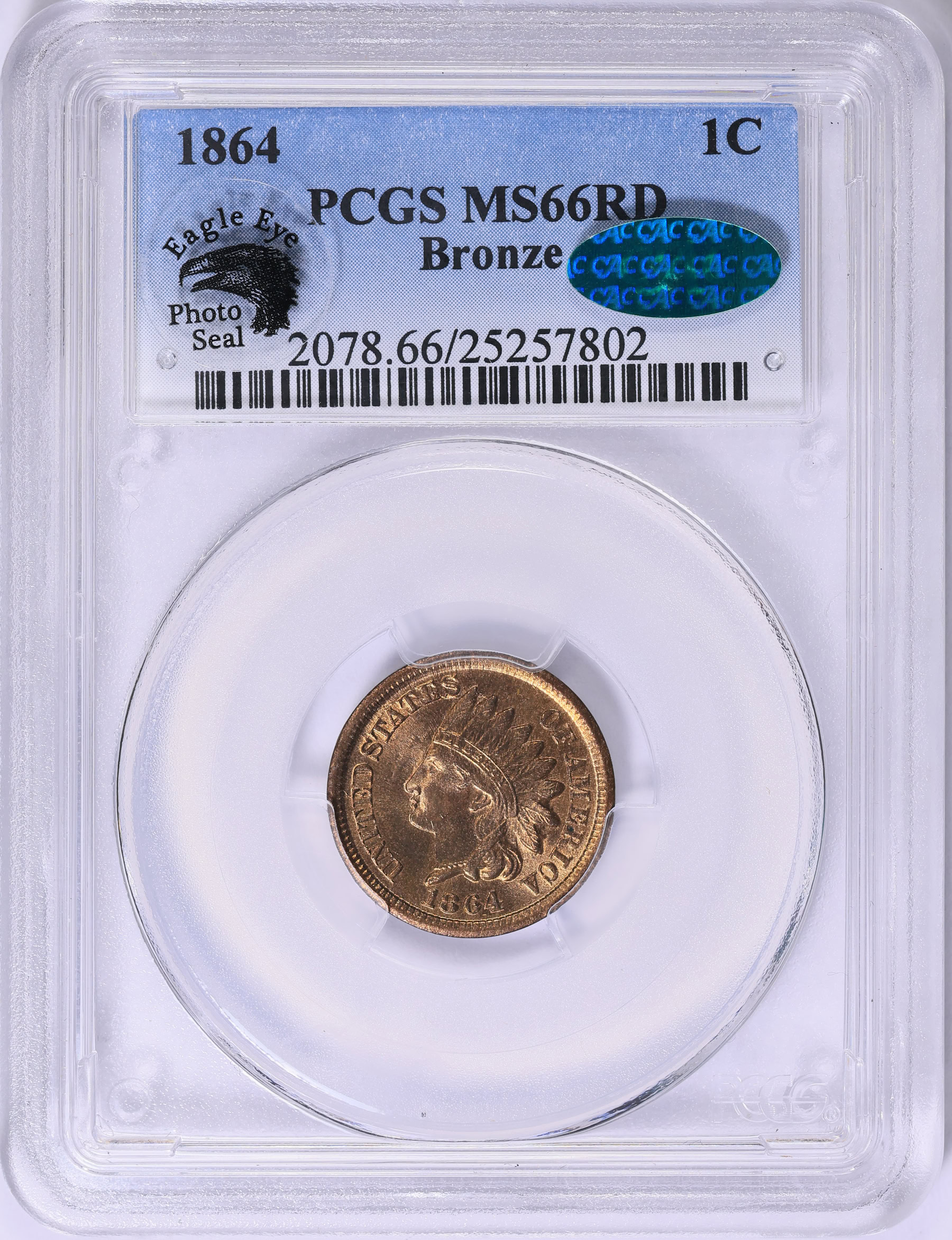 1864 Indian Cent Bronze PCGS MS-66 RD (CAC Green) (Eagle Eye Seal) (Item 1806684 ...